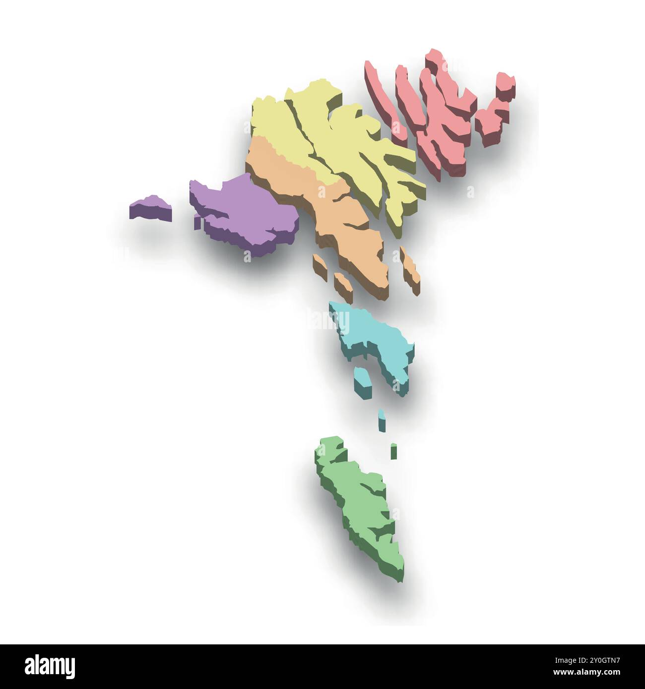 3d isometric colored map of Faroe Islands with borders of regions Stock ...