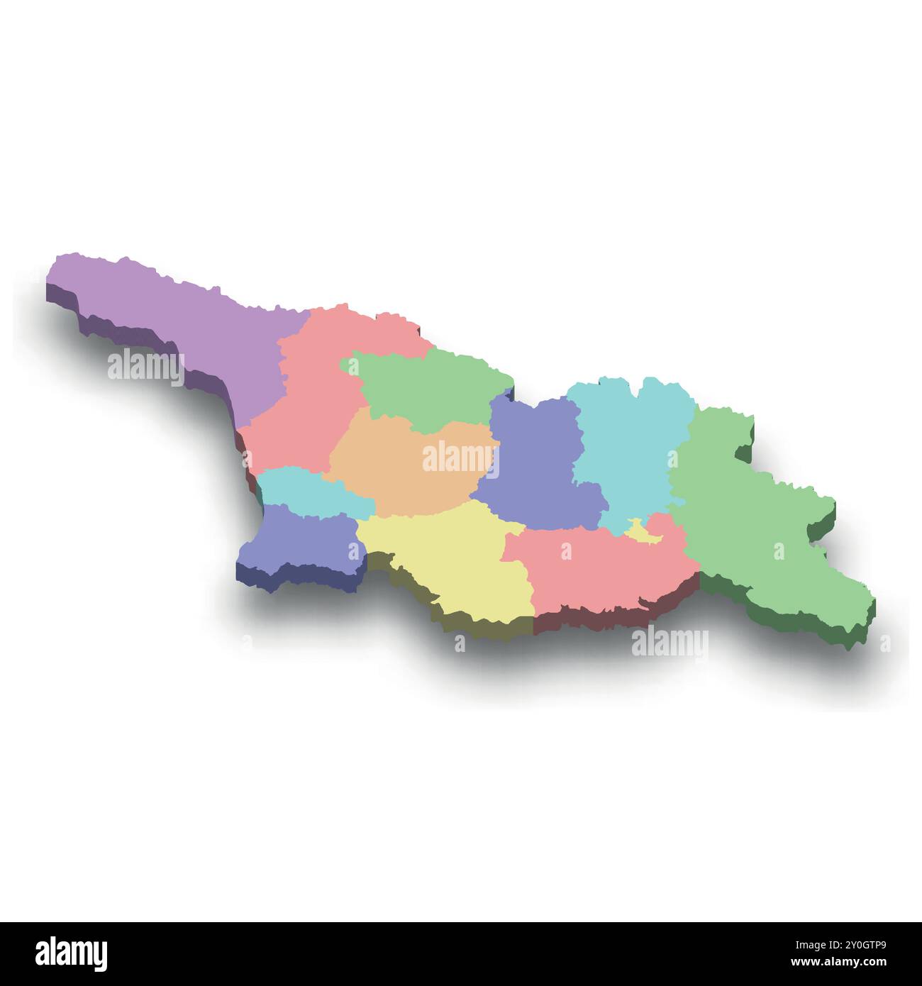 3d isometric colored map of Georgia with borders of regions Stock ...