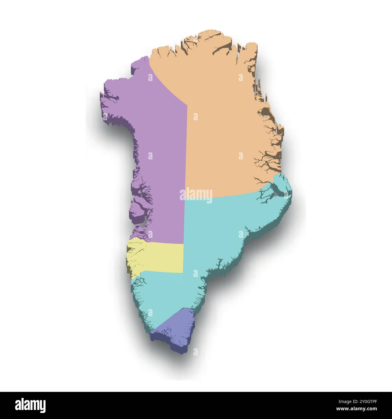 3d isometric colored map of Greenland with borders of regions Stock ...