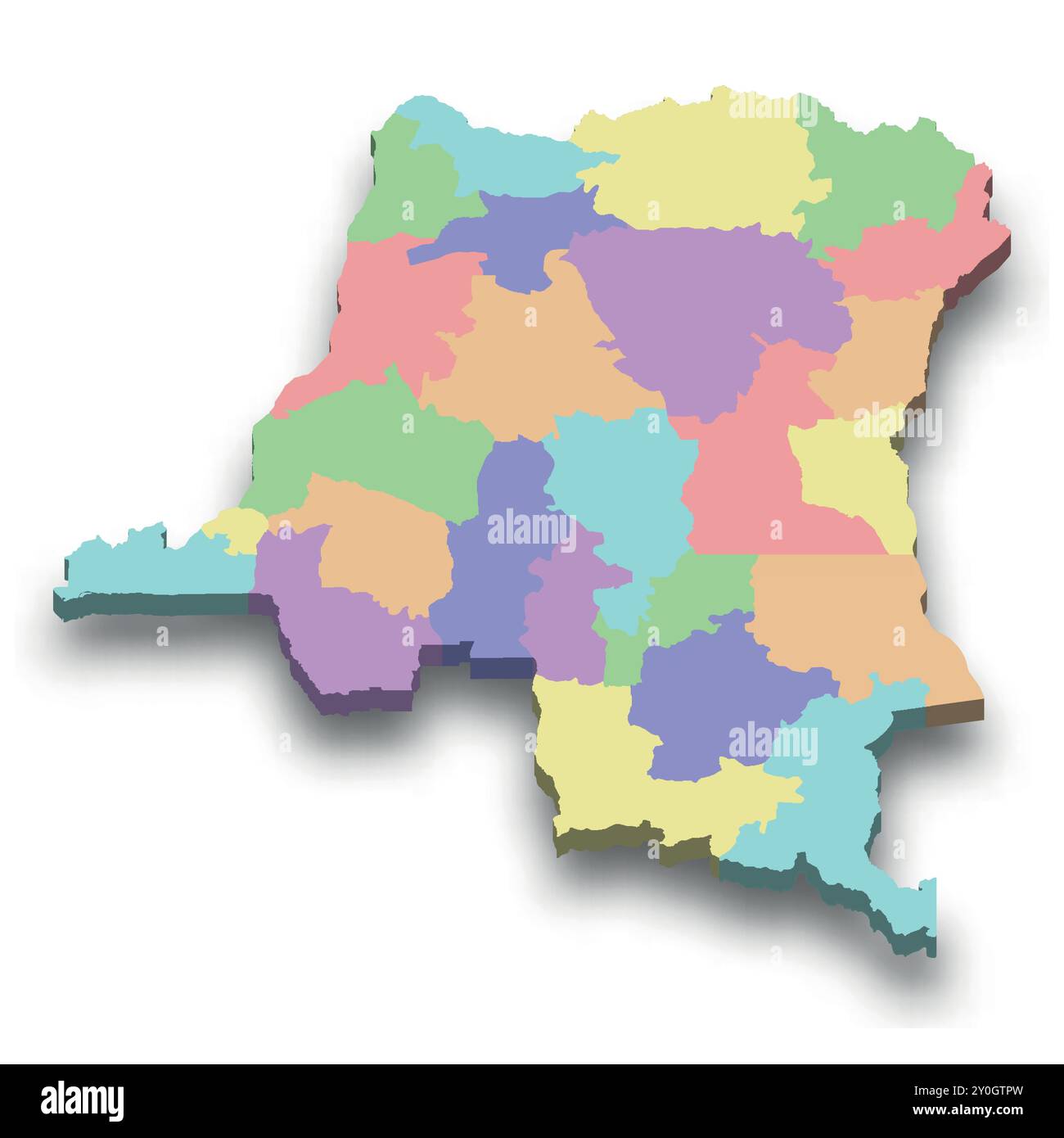 3d isometric colored map of DR Congo with borders of regions Stock ...