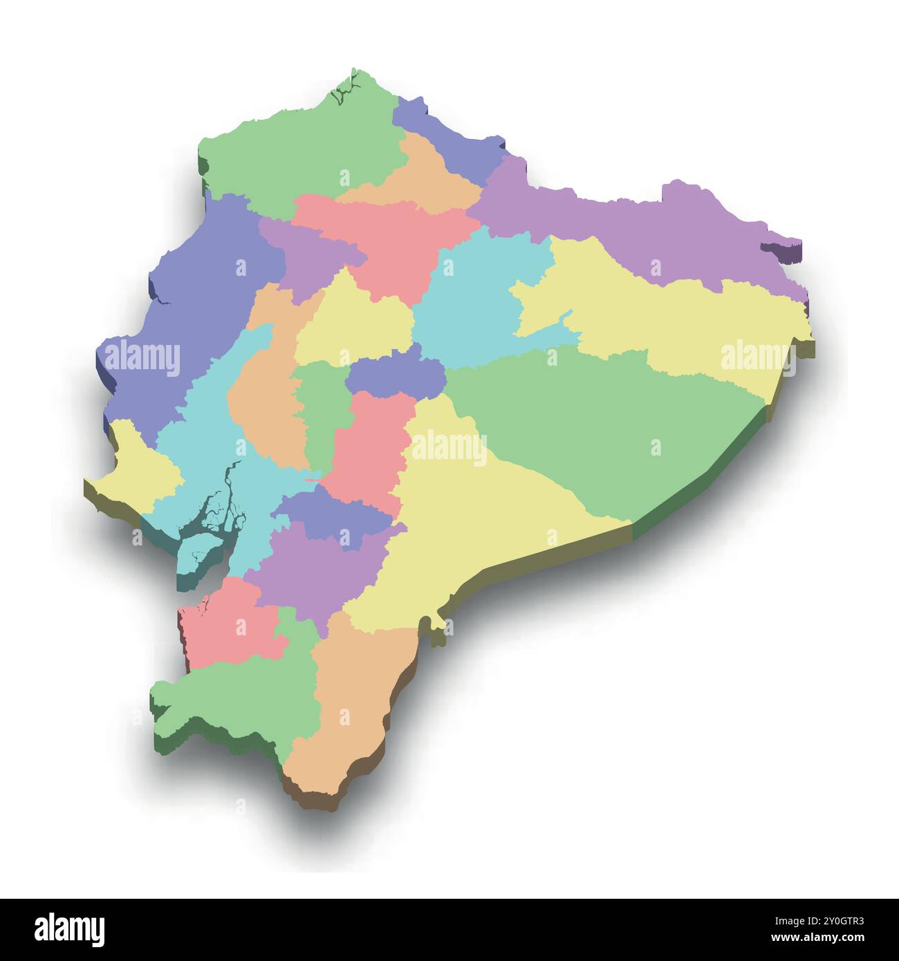 3d isometric colored map of Ecuador with borders of regions Stock ...