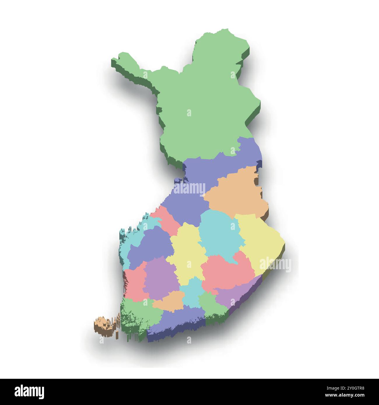 3d isometric colored map of Finland with borders of regions Stock ...