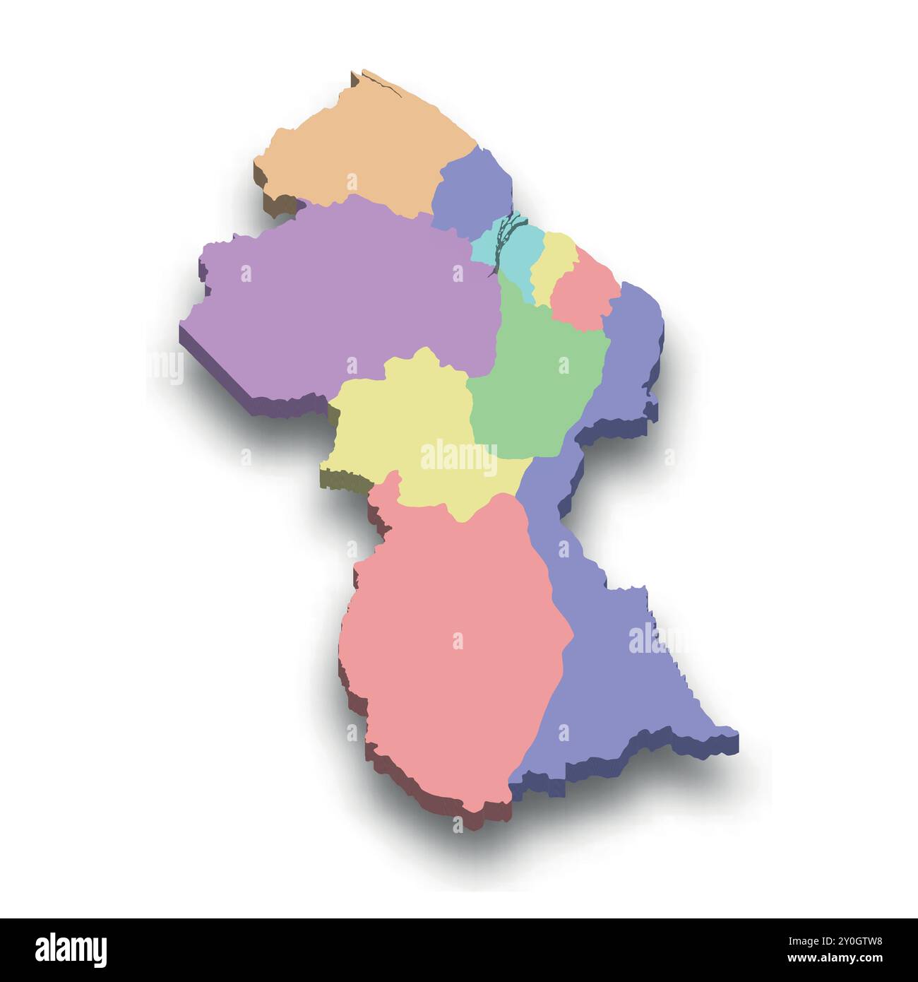 3d isometric colored map of Guyana with borders of regions Stock Vector Image & Art - Alamy