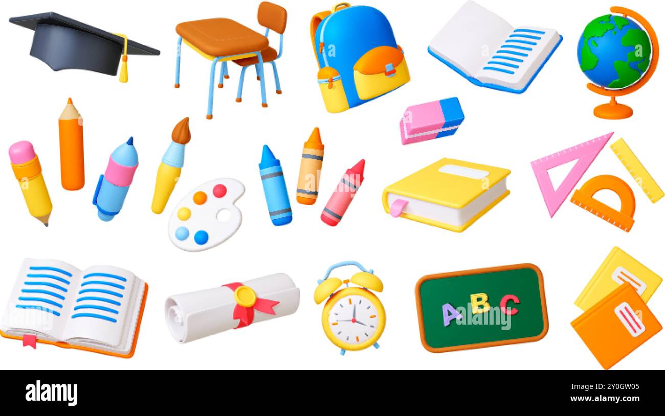 School 3d tools. Isolated elements of kindergarten college art workshop ...