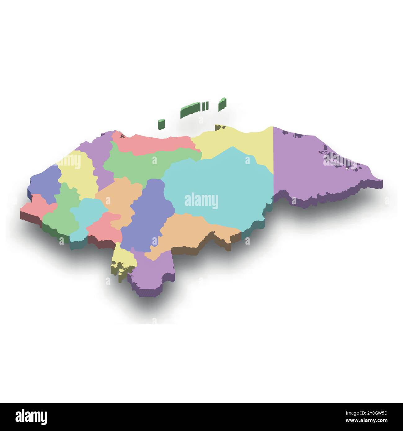 3d isometric colored map of Honduras with borders of regions Stock ...