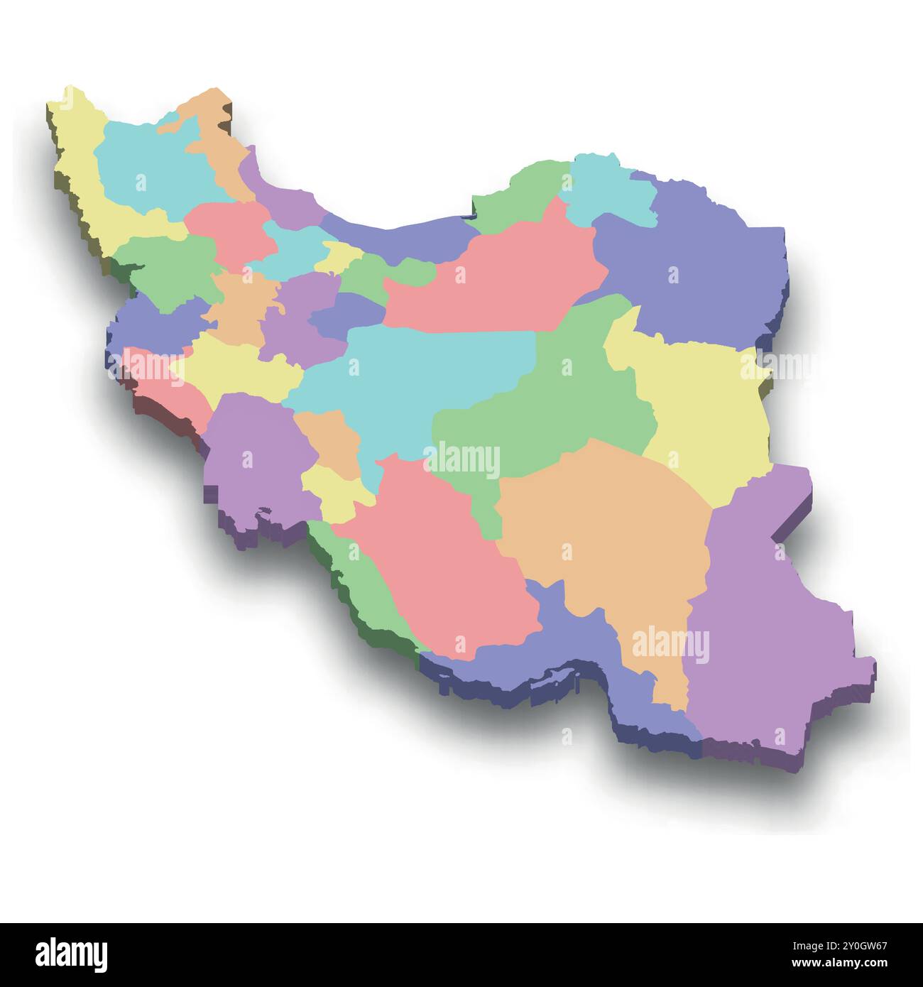 3d isometric colored map of Iran with borders of regions Stock Vector ...