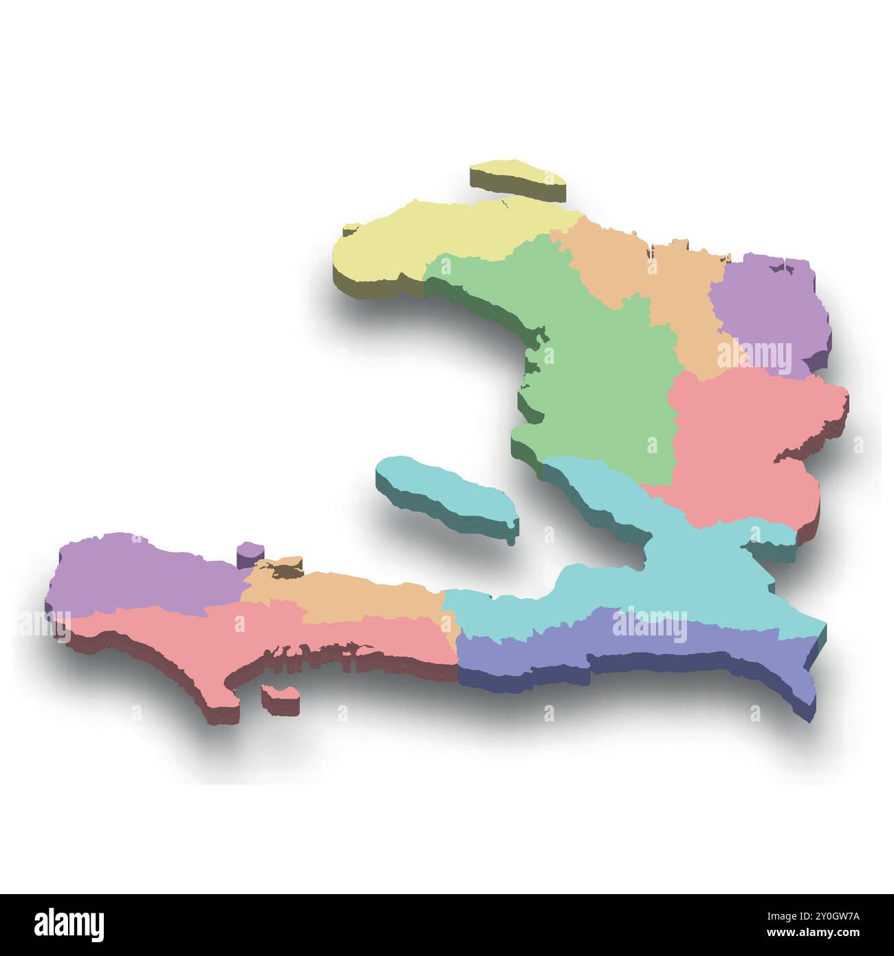 3d isometric colored map of Haiti with borders of regions Stock Vector ...