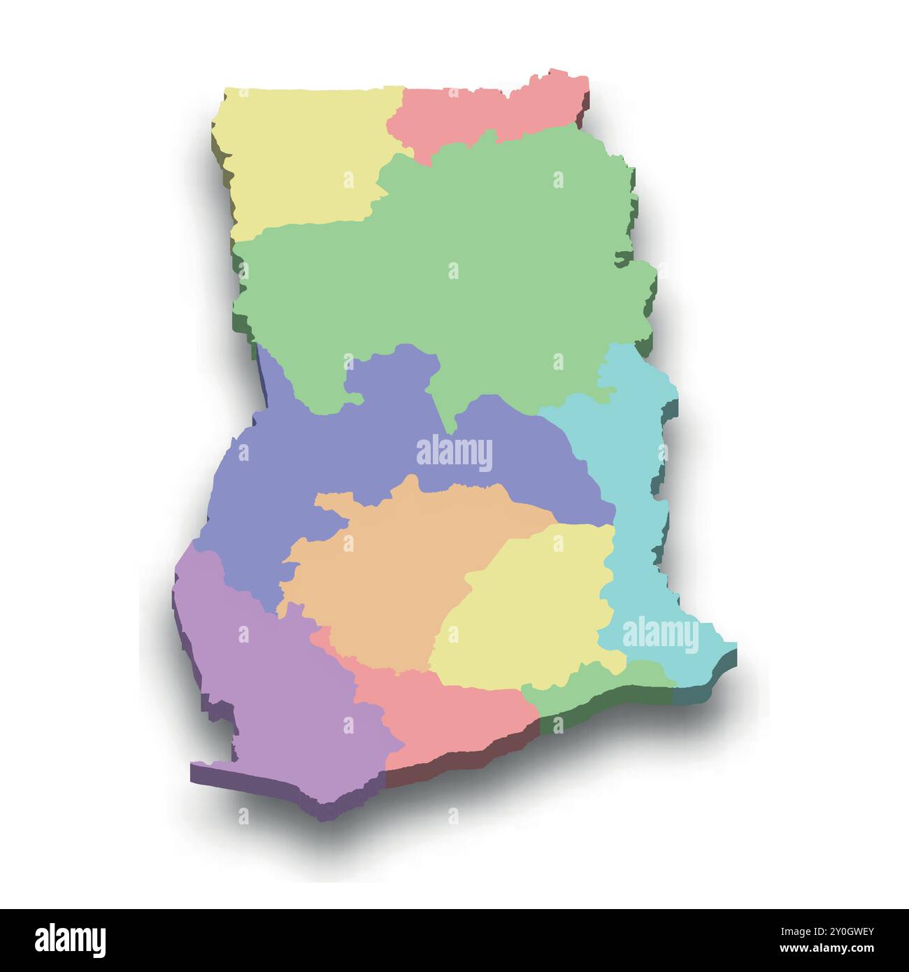 3d isometric colored map of Ghana with borders of regions Stock Vector ...
