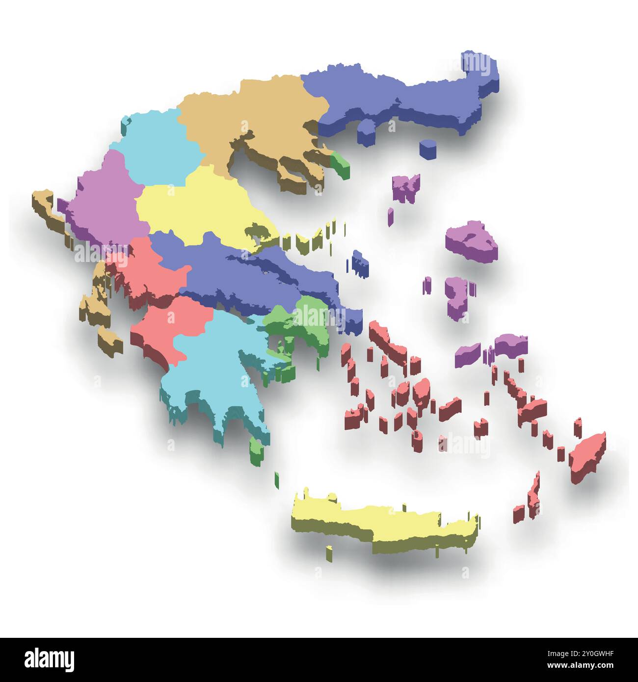 3d isometric colored map of Greece with borders of regions Stock Vector ...