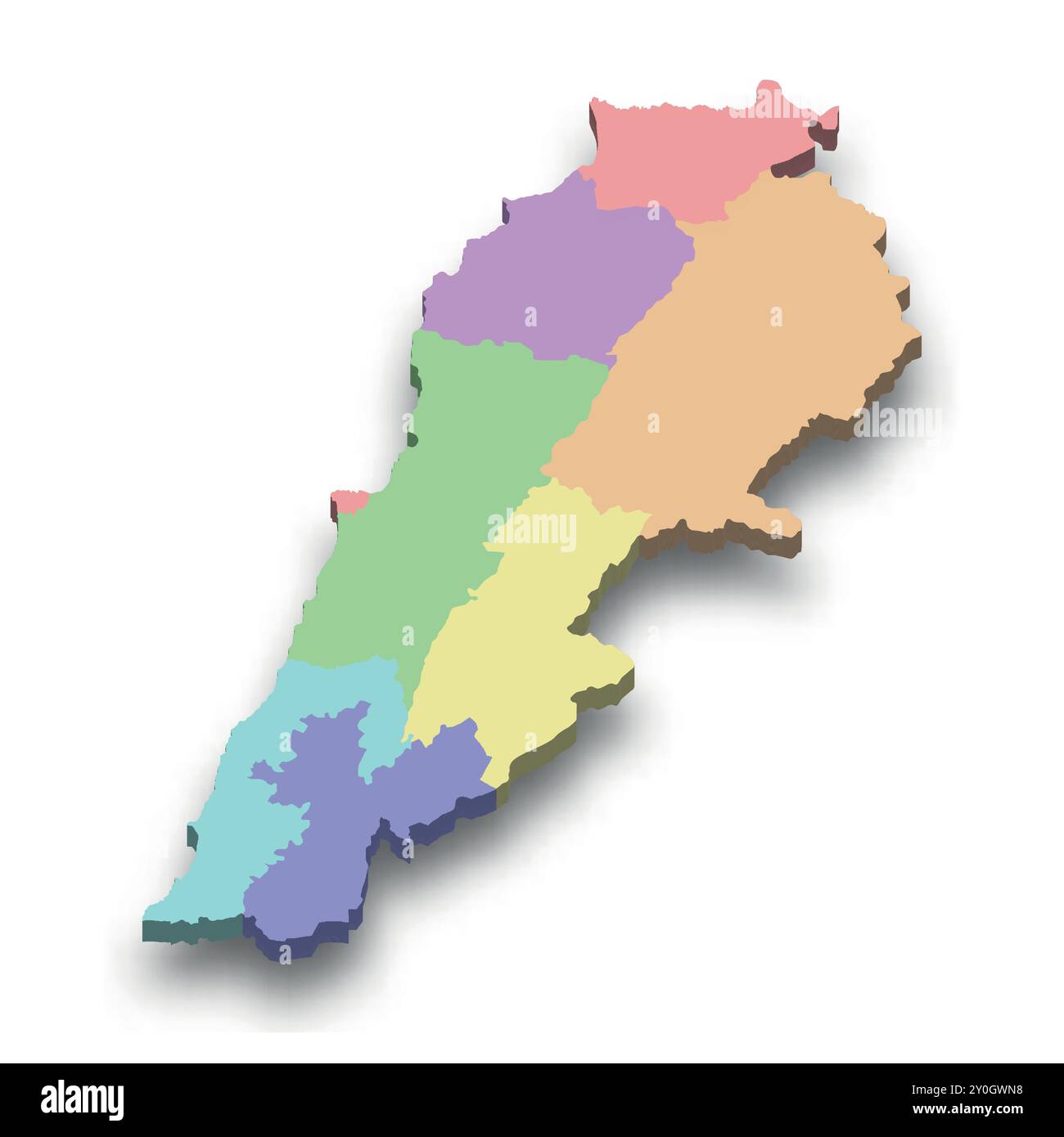 3d isometric colored map of Lebanon with borders of regions Stock ...