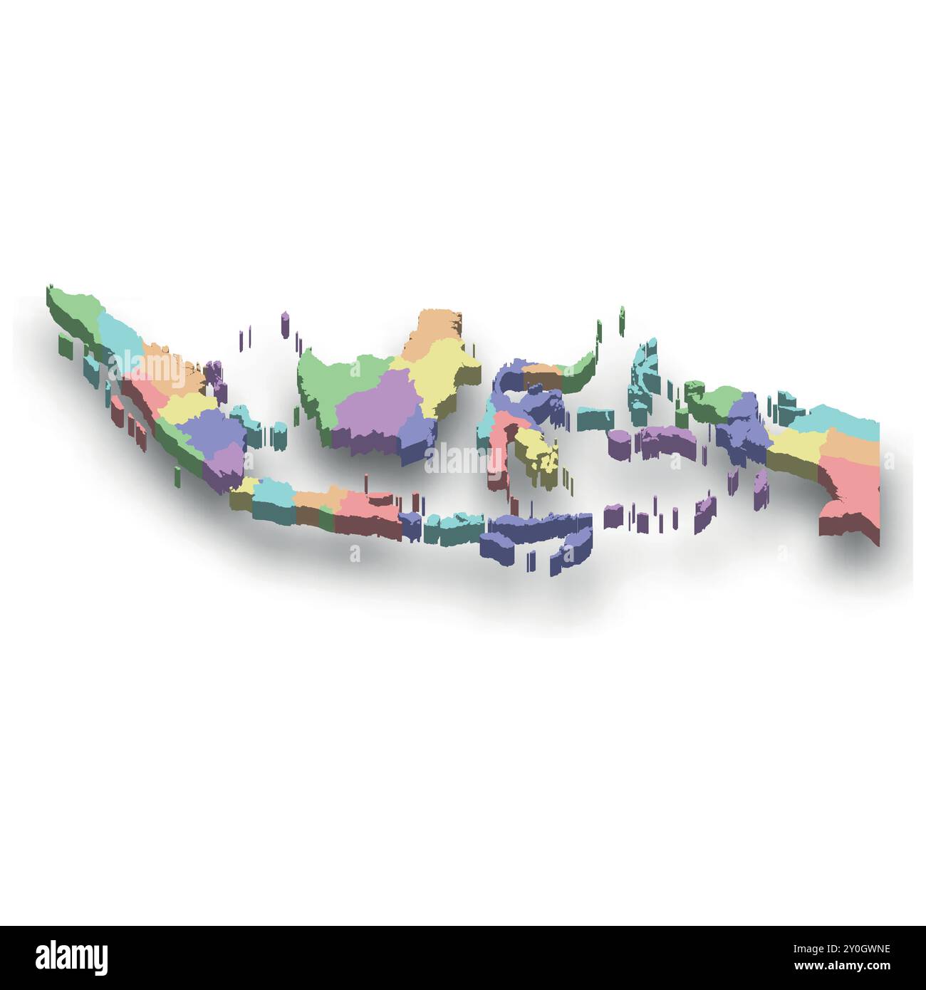 3d isometric colored map of Indonesia with borders of regions Stock ...
