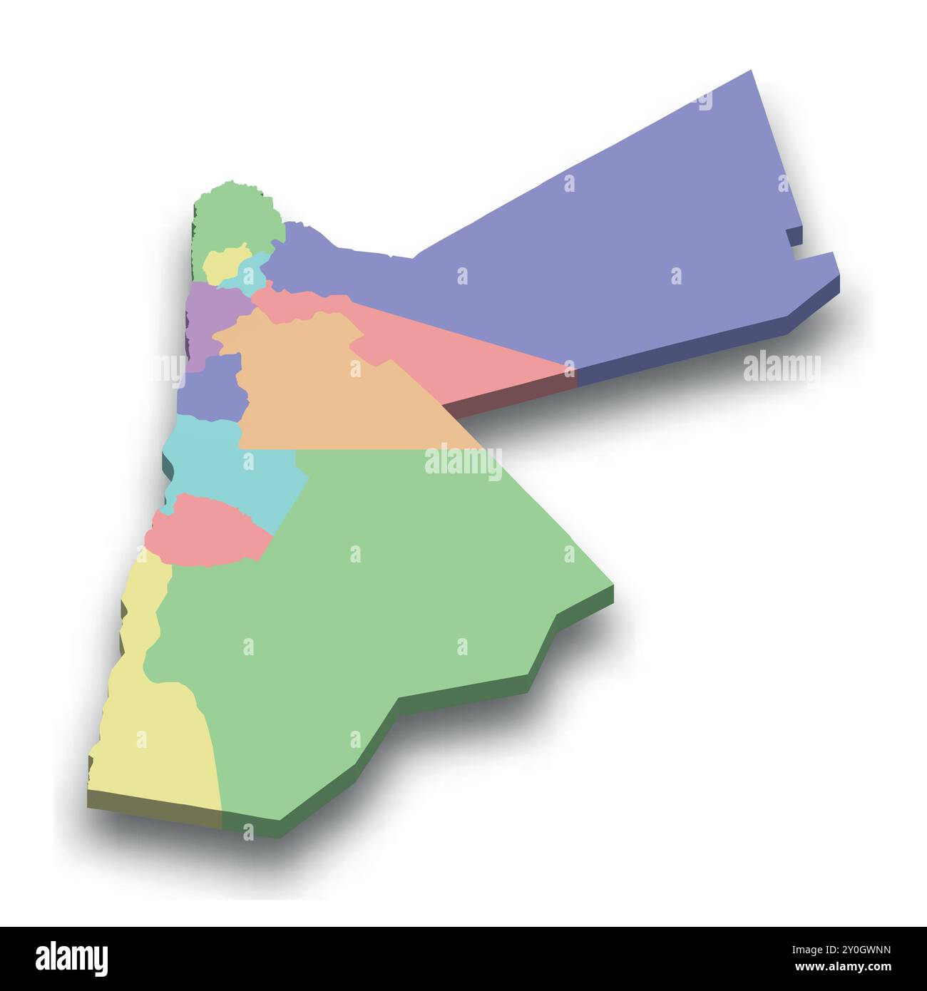 3d isometric colored map of Jordan with borders of regions Stock Vector ...