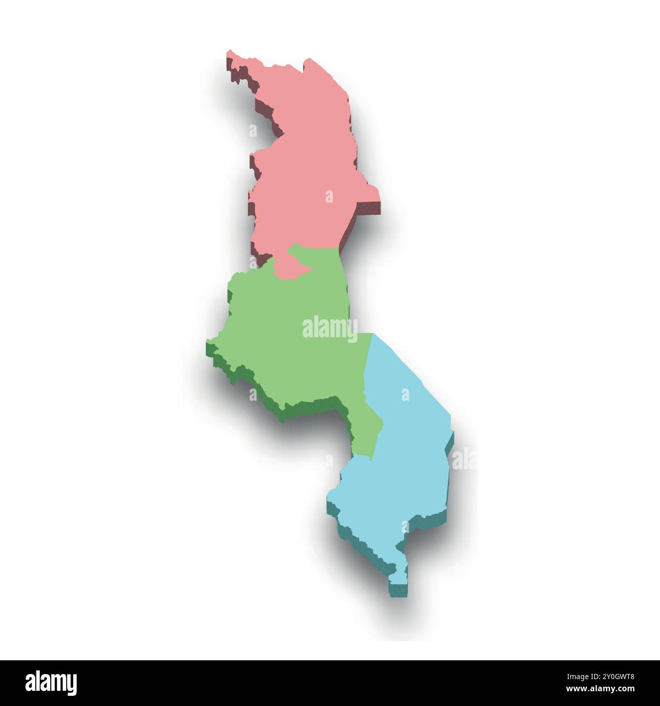 3d isometric colored map of Malawi with borders of regions Stock Vector ...