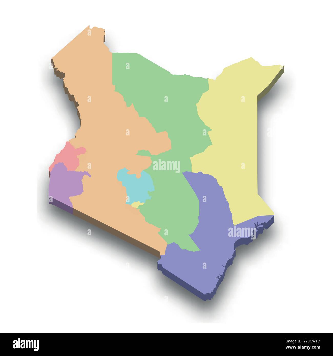 3d isometric colored map of Kenya with borders of regions Stock Vector ...