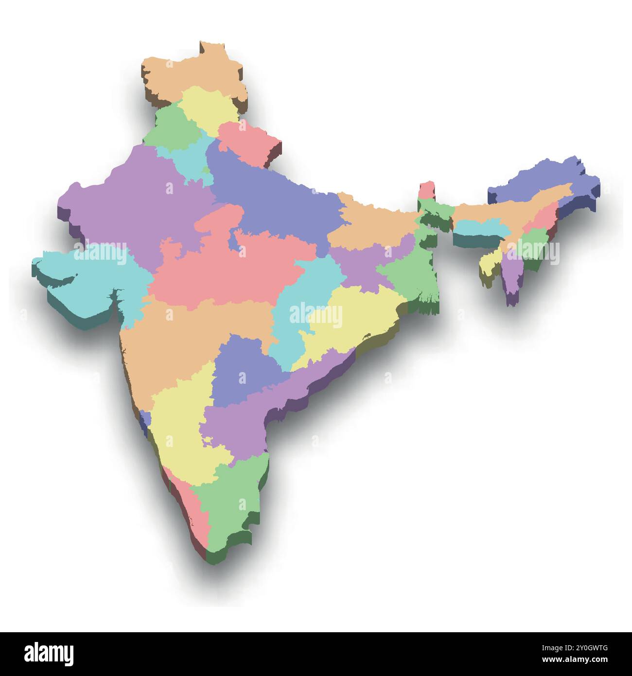 3d isometric colored map of India with borders of regions Stock Vector ...