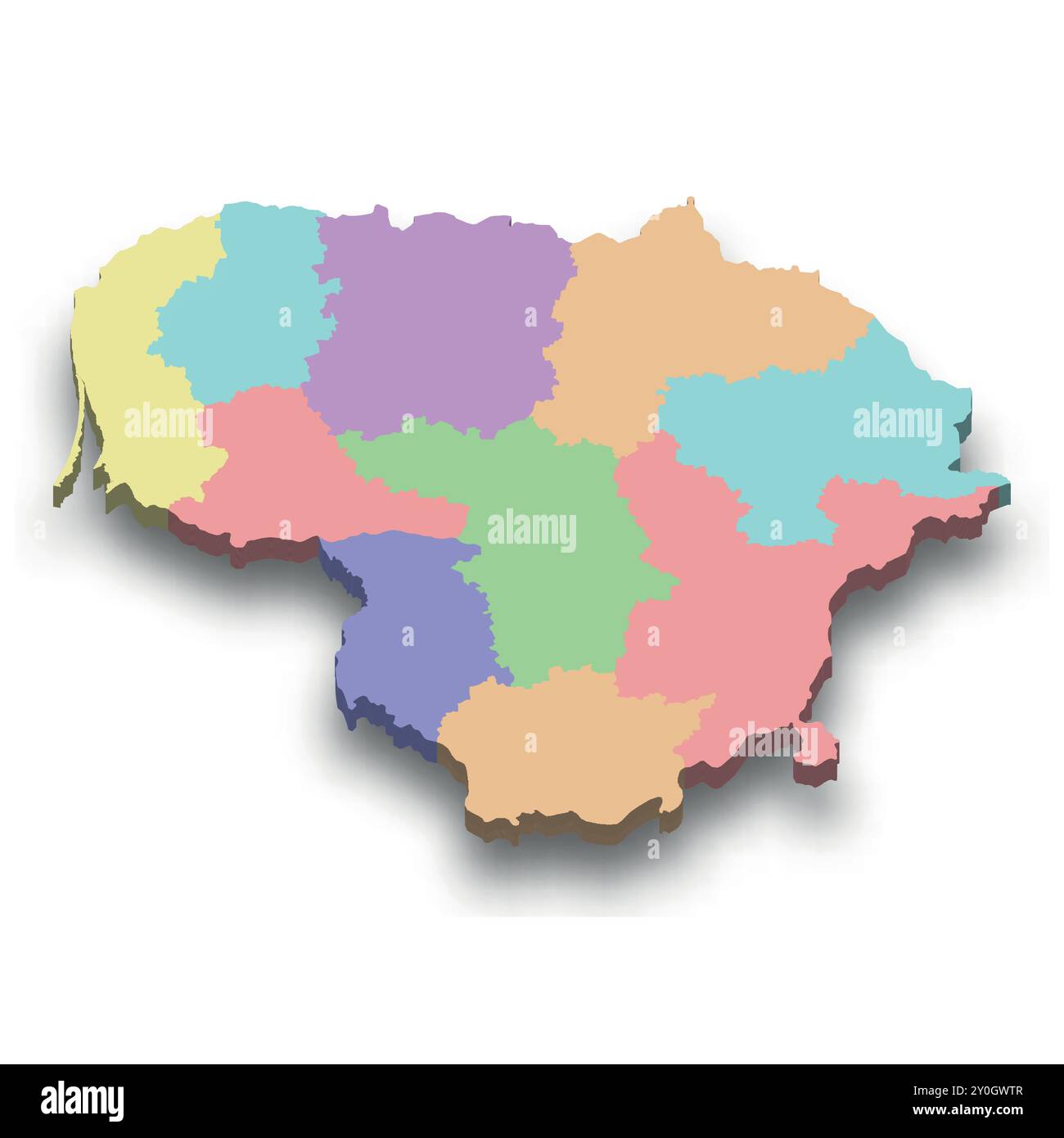 3d isometric colored map of Lithuania with borders of regions Stock ...