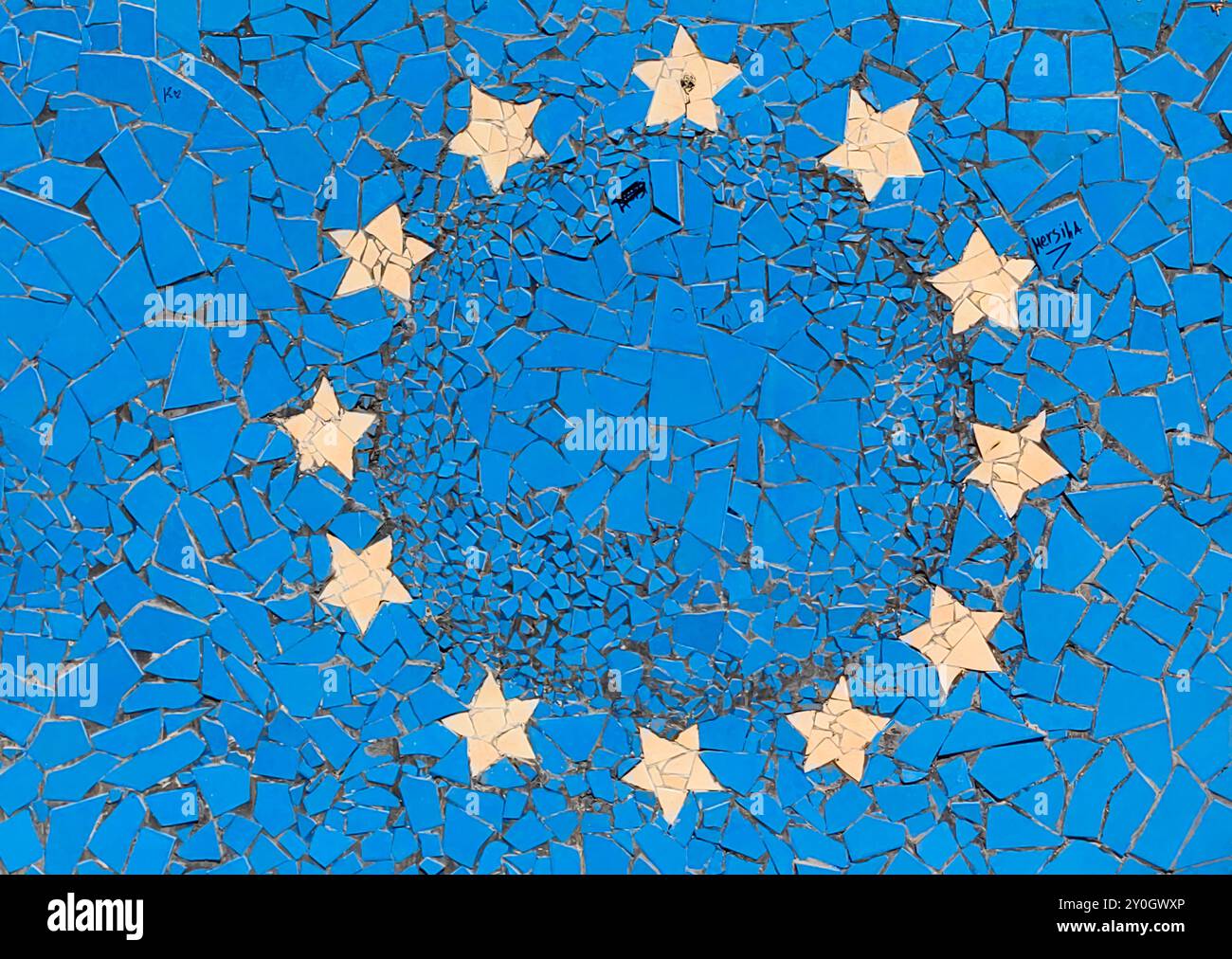 Twelve Golden Stars on a Blue Concrete Wall – Symbol of European Unity ...