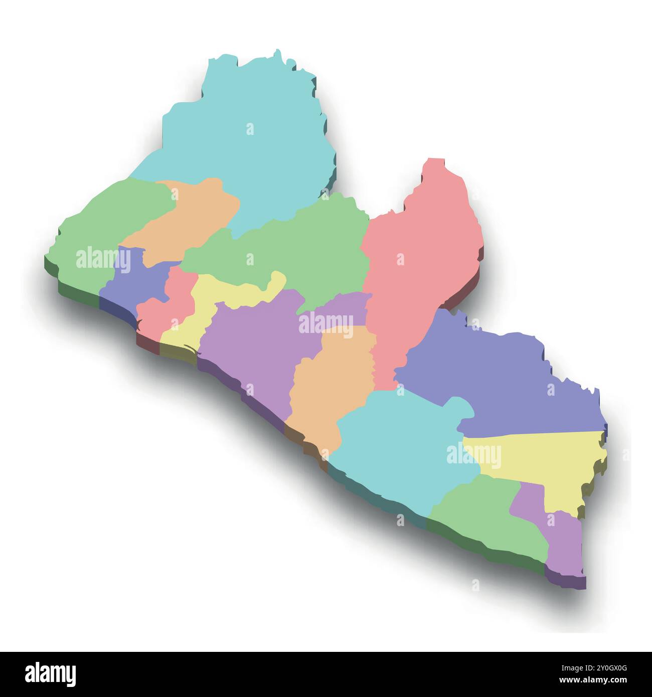 3d isometric colored map of Liberia with borders of regions Stock ...