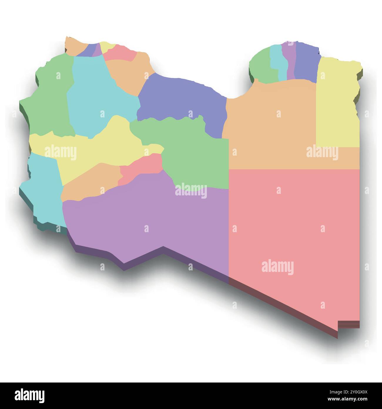 3d isometric colored map of Libya with borders of regions Stock Vector ...