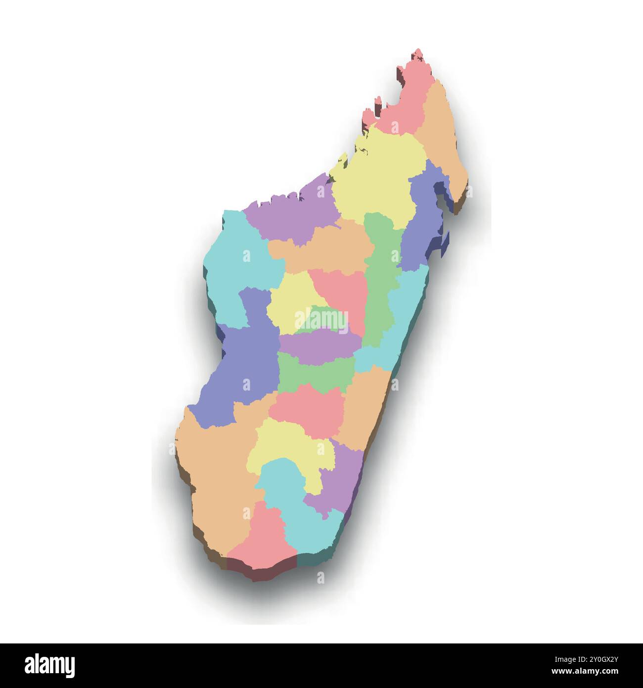 3d isometric colored map of Madagascar with borders of regions Stock ...