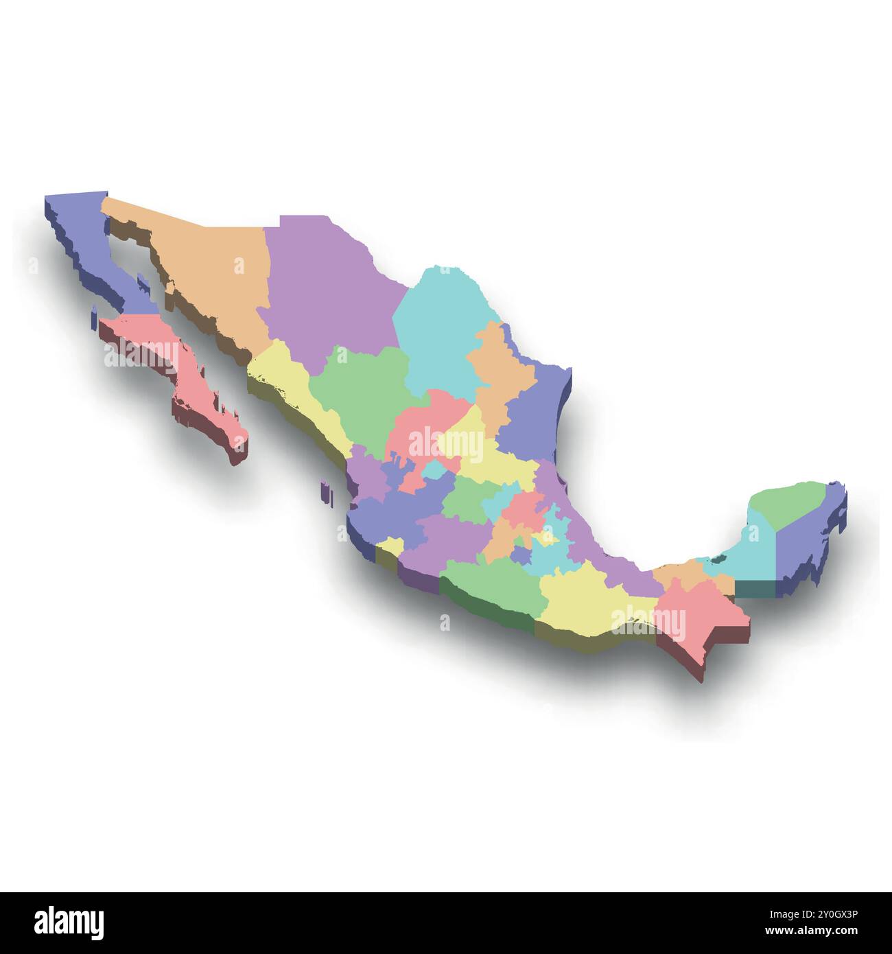 3d isometric colored map of Mexico with borders of regions Stock Vector ...