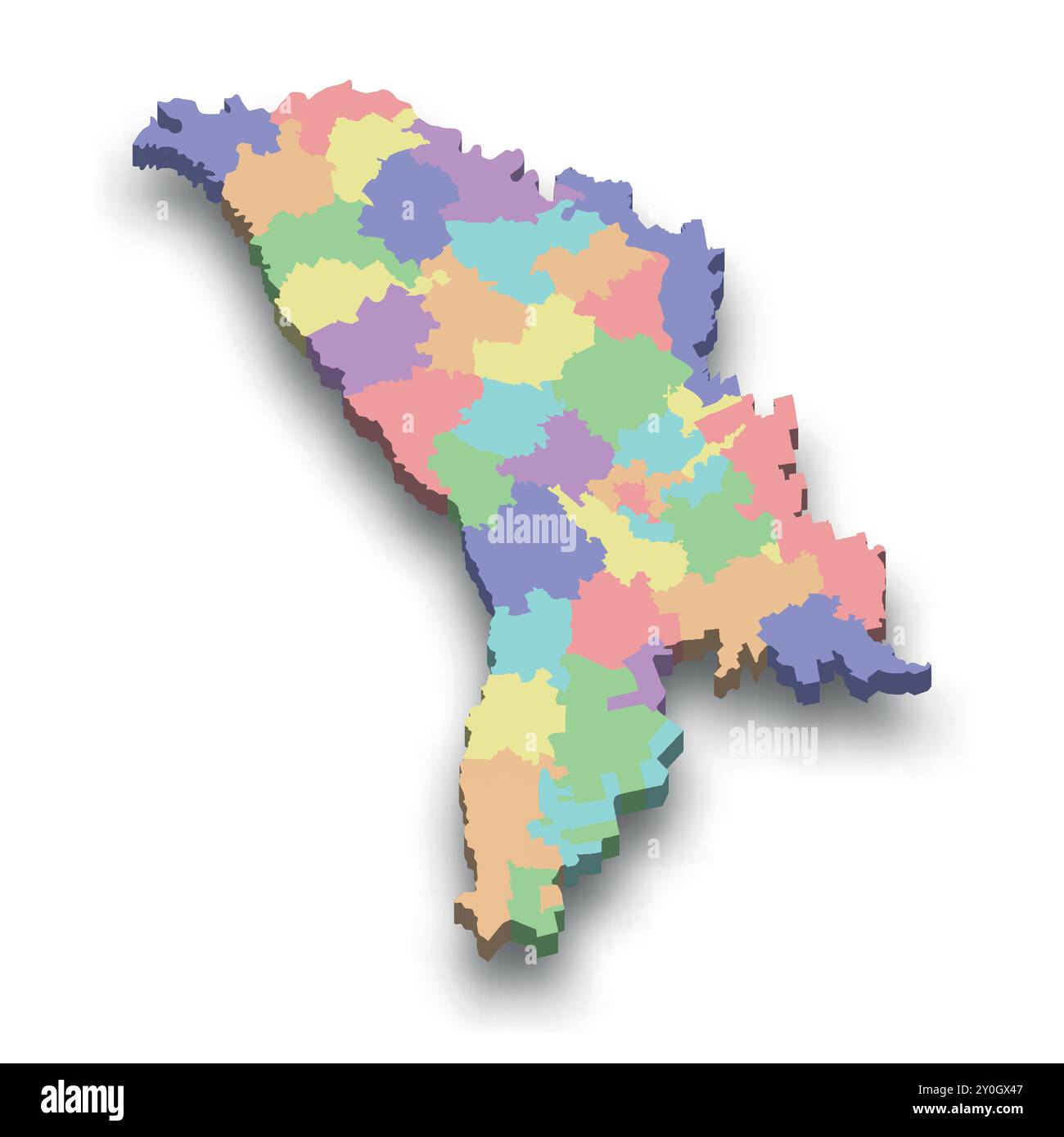 3d isometric colored map of Moldova with borders of regions Stock ...