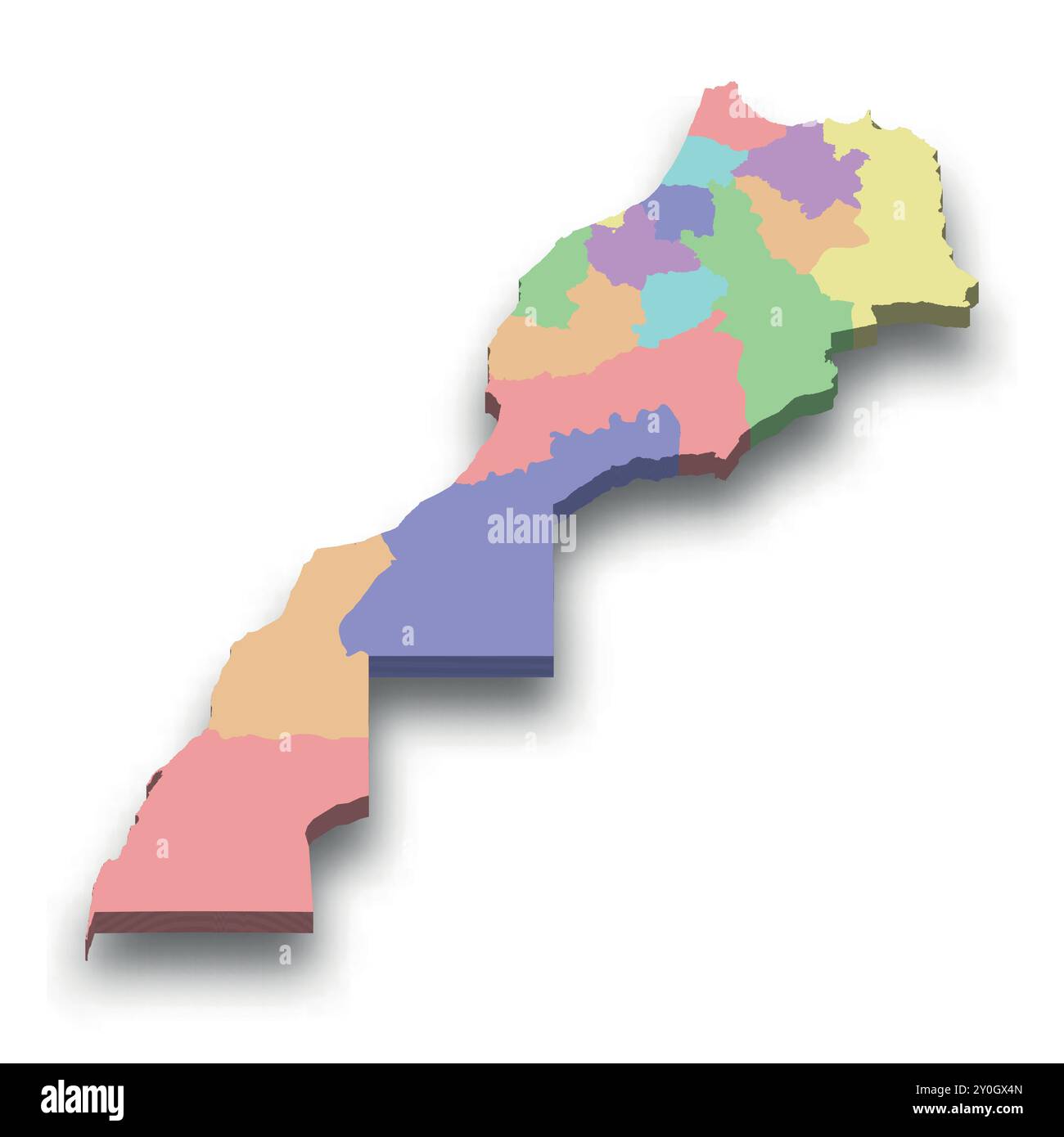 3d isometric colored map of Morocco with borders of regions Stock ...