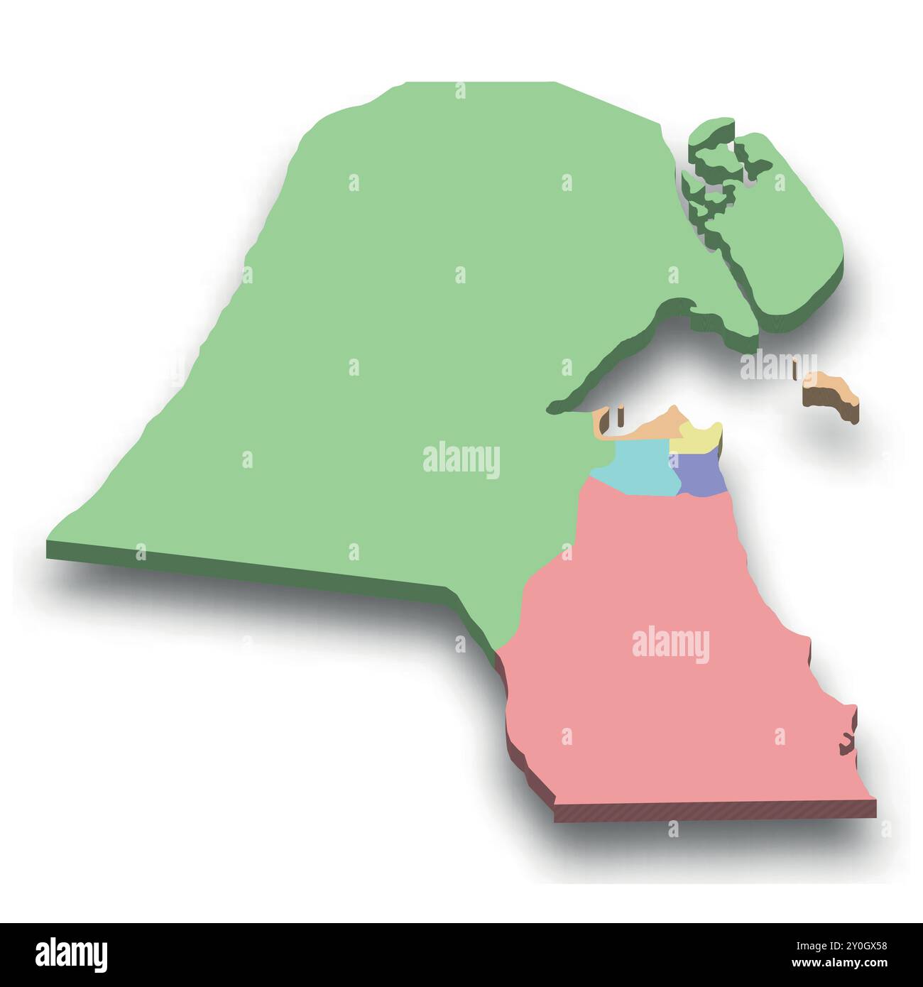 3d isometric colored map of Kuwait with borders of regions Stock Vector ...
