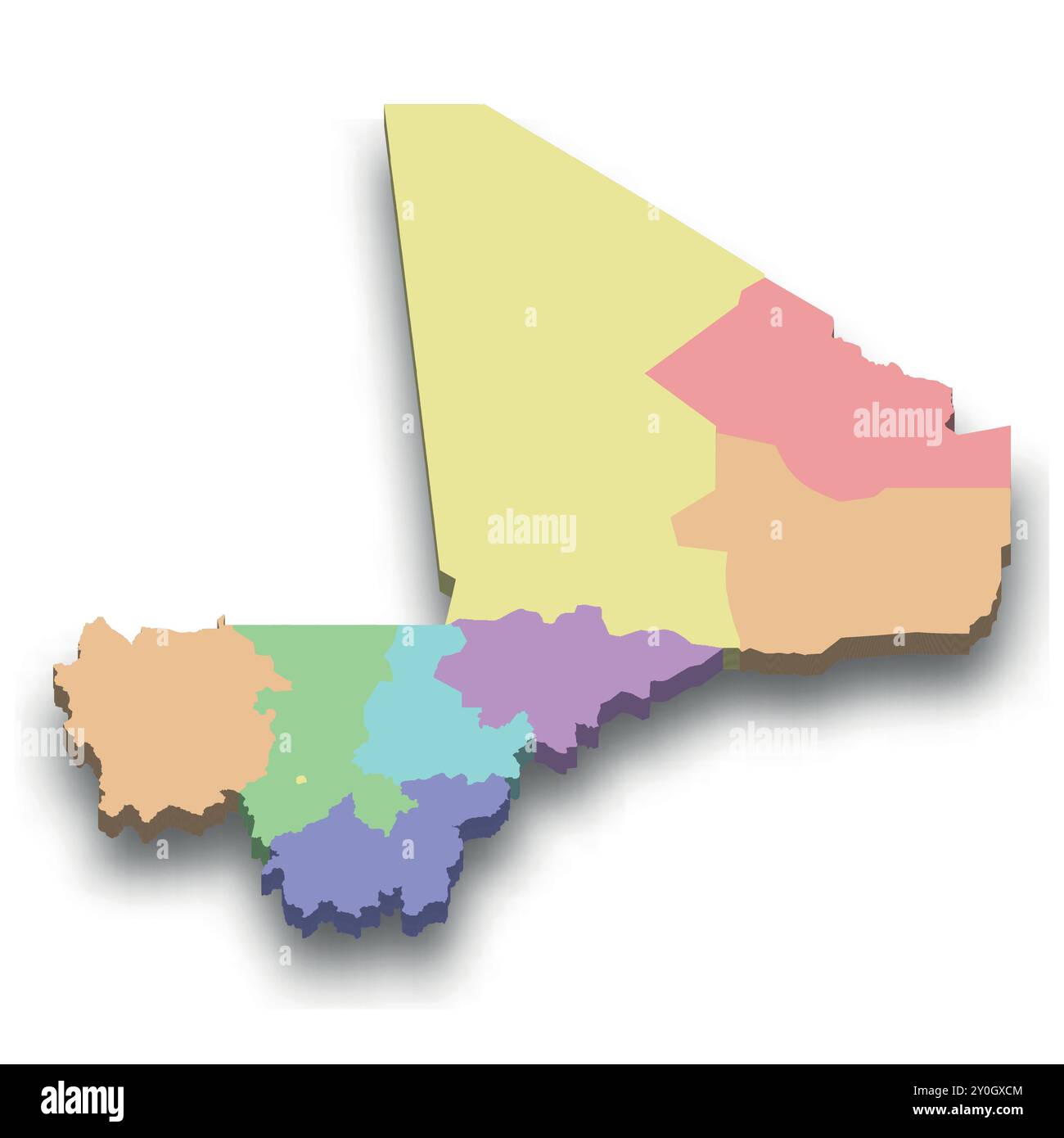 3d isometric colored map of Mali with borders of regions Stock Vector ...