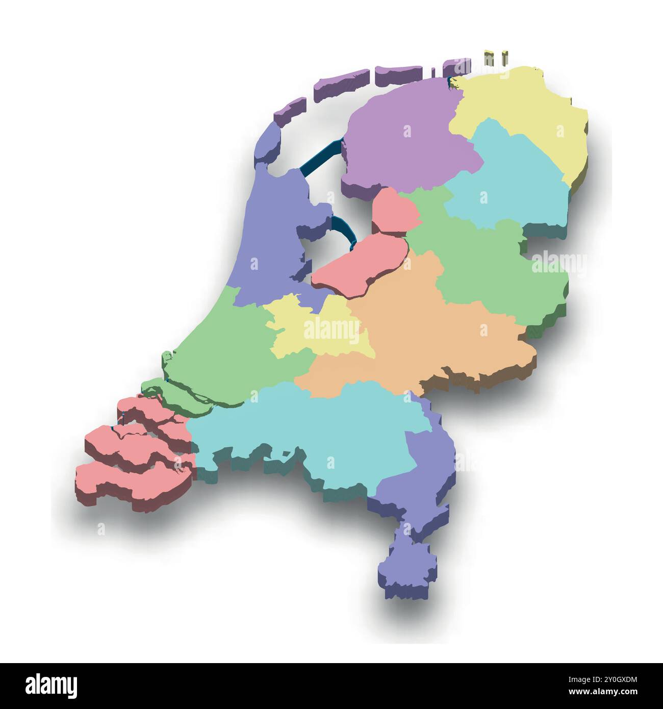 3d isometric colored map of Netherlands with borders of regions Stock ...