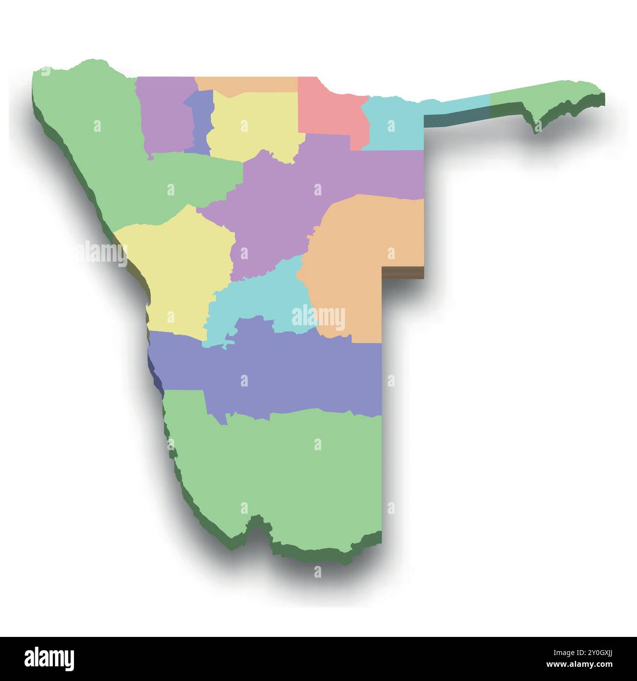3d isometric colored map of Namibia with borders of regions Stock ...