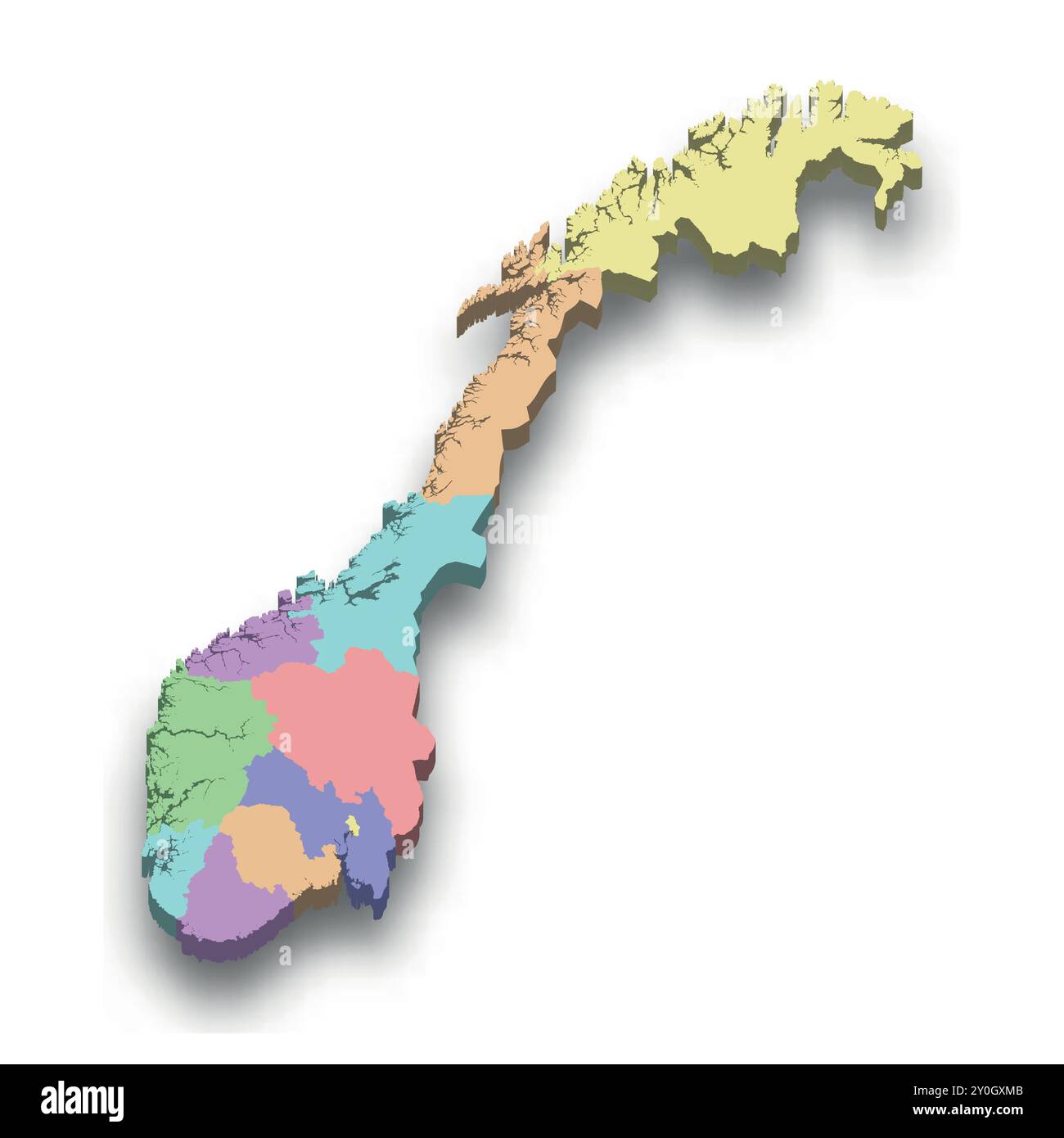 3d isometric colored map of Norway with borders of regions Stock Vector ...