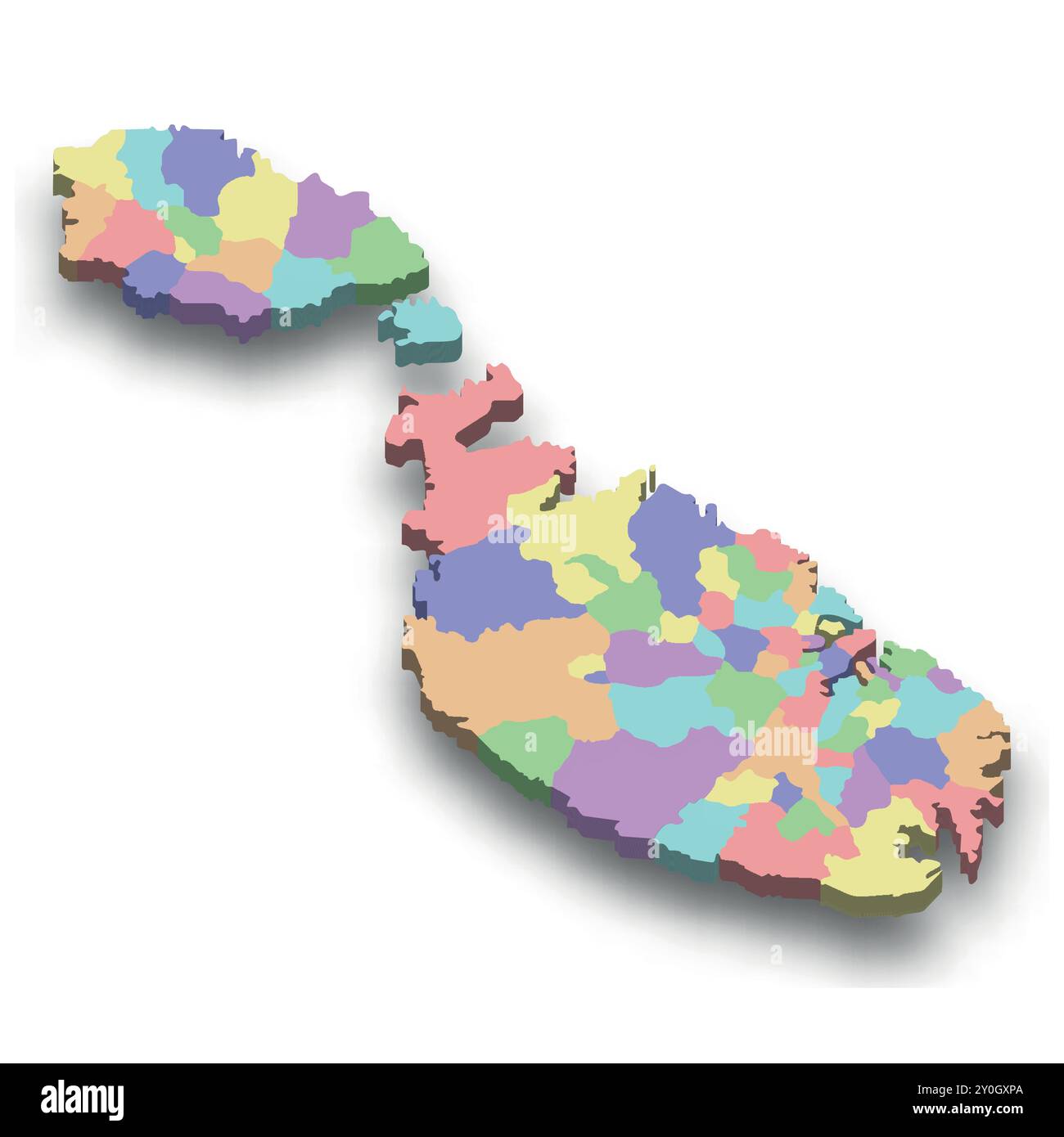3d isometric colored map of Malta with borders of regions Stock Vector ...