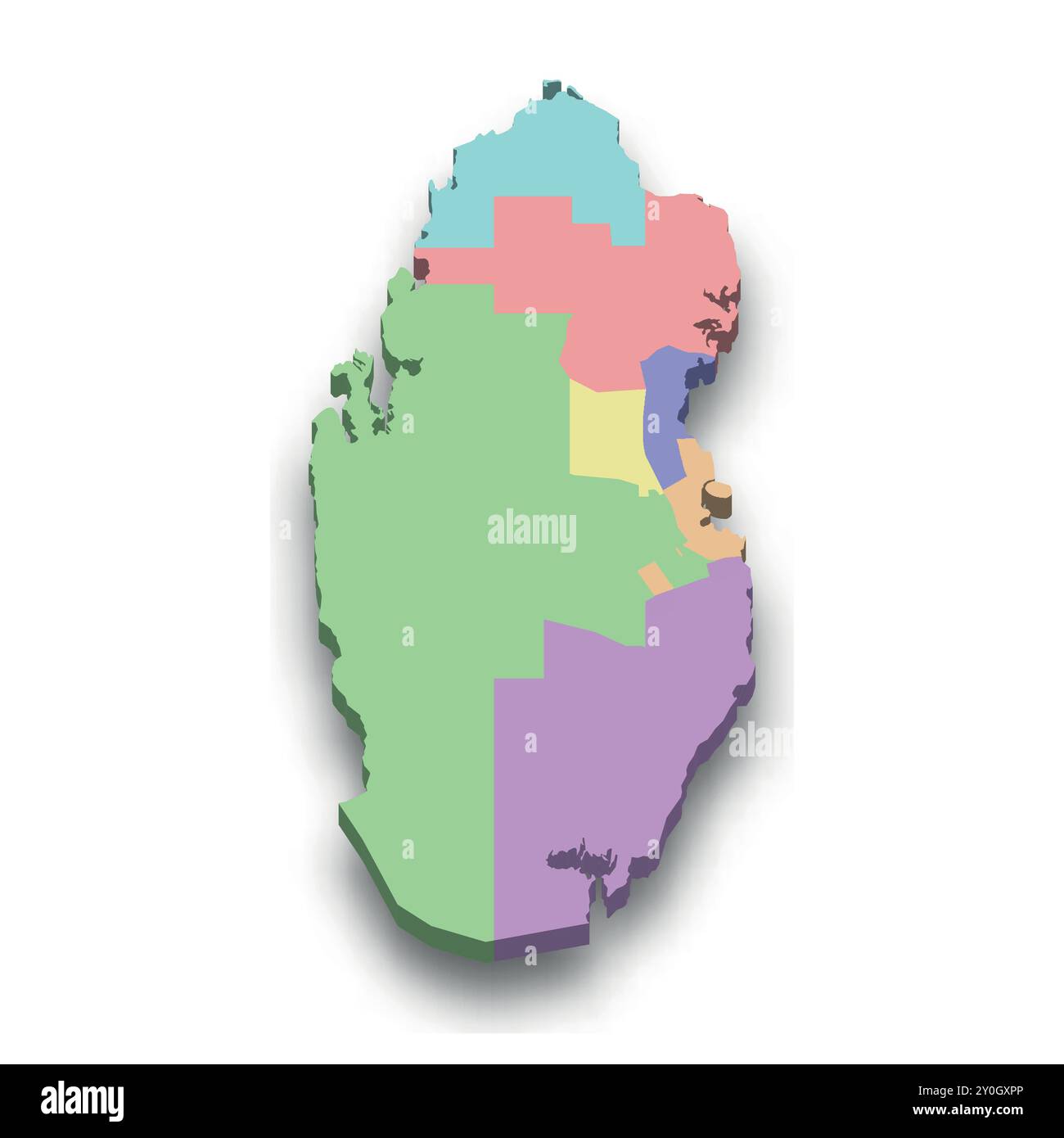 3d isometric colored map of Qatar with borders of regions Stock Vector ...