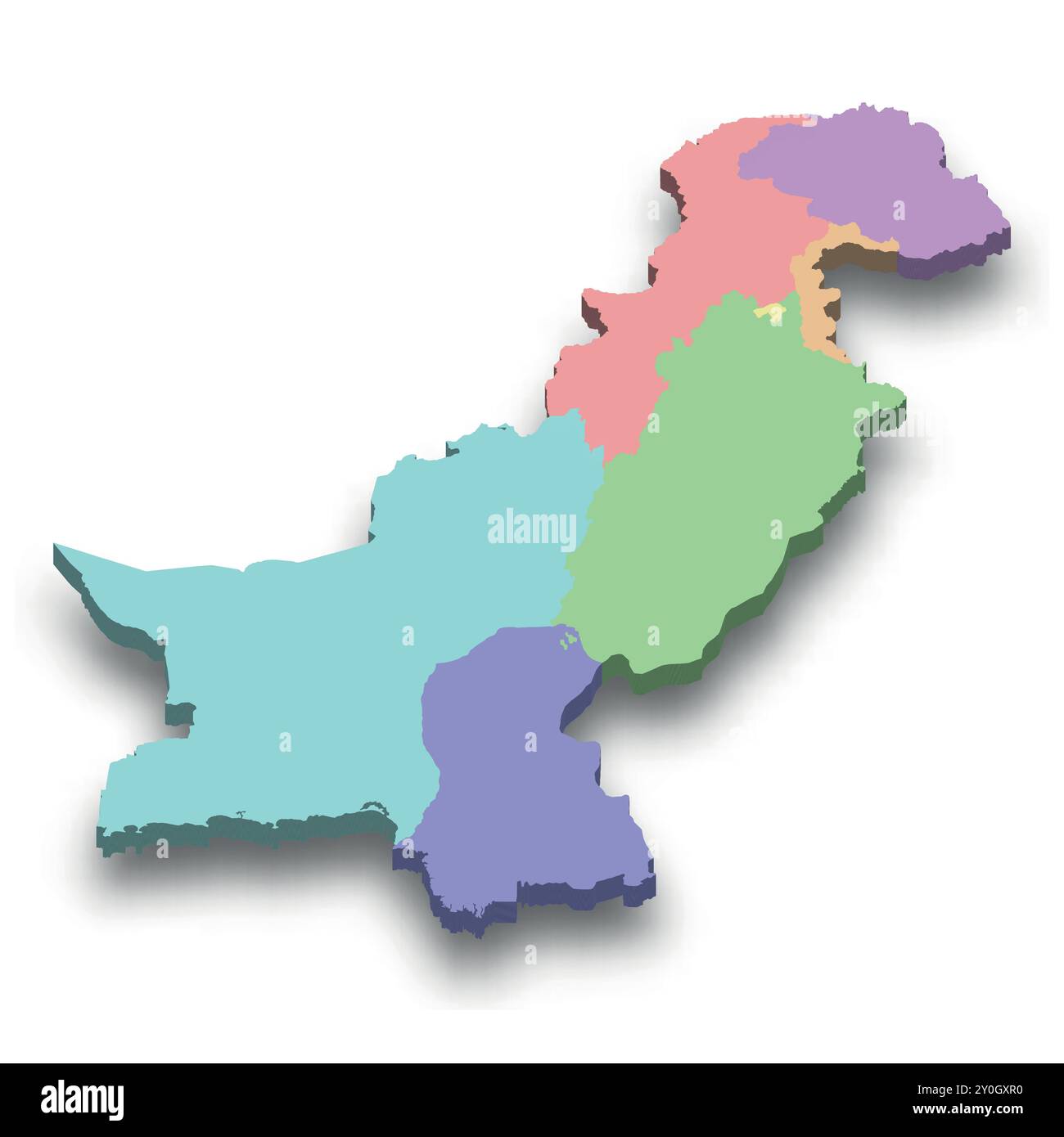 3d isometric colored map of Pakistan with borders of regions Stock ...