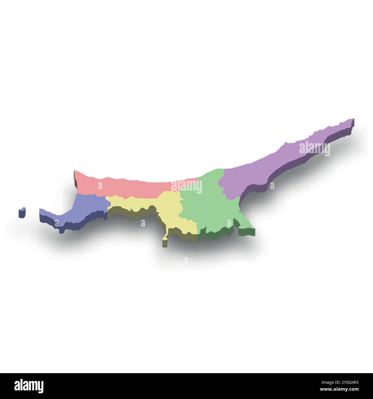 3d isometric colored map of Northern Cyprus with borders of regions ...