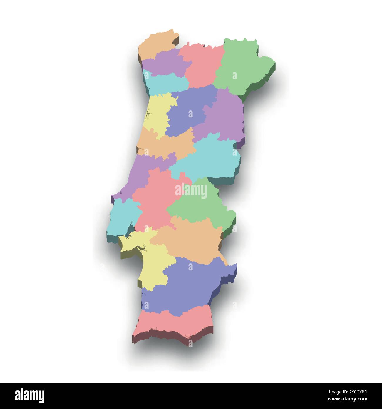 3d isometric colored map of Portugal with borders of regions Stock ...