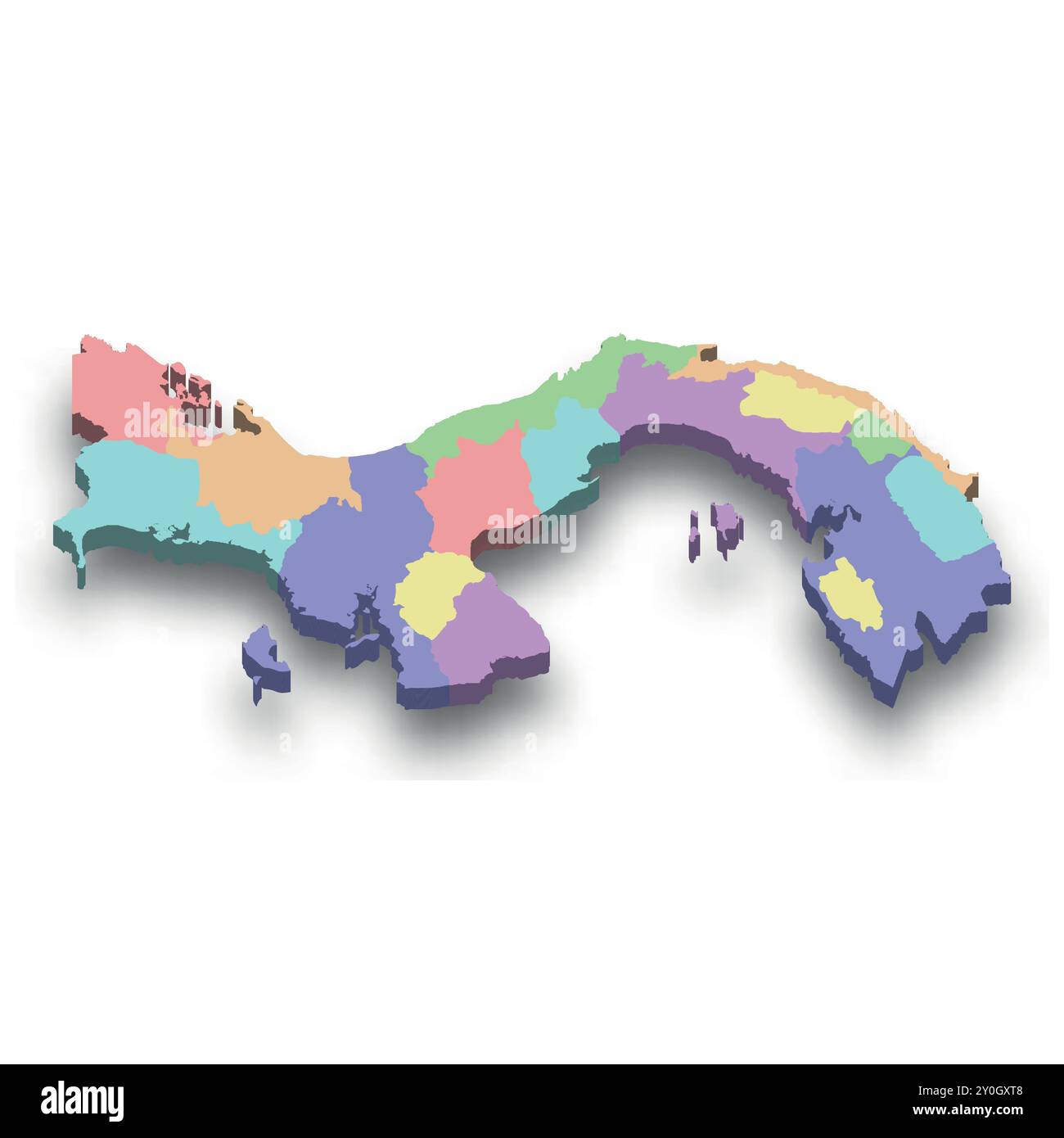 3d isometric colored map of Panama with borders of regions Stock Vector ...