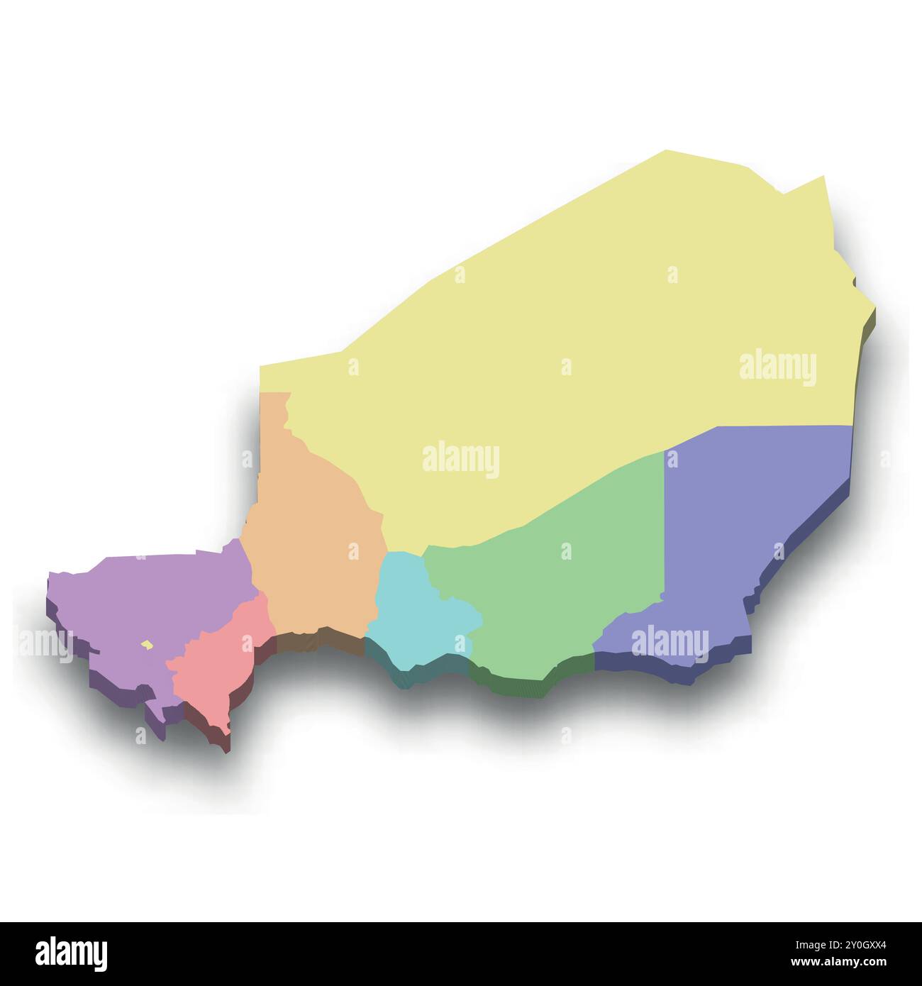 3d isometric colored map of Niger with borders of regions Stock Vector ...
