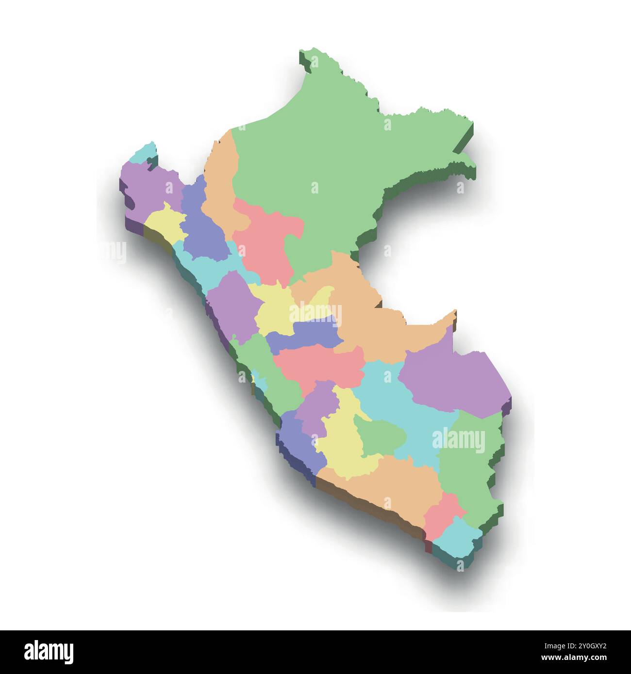 3d isometric colored map of Peru with borders of regions Stock Vector ...