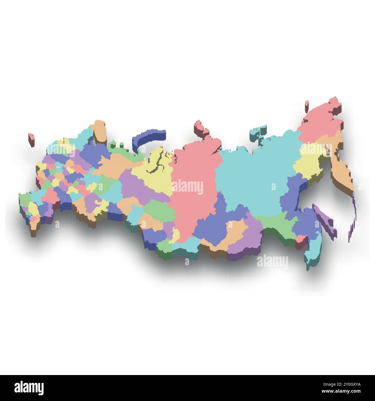3d isometric colored map of Russia with borders of regions Stock Vector ...