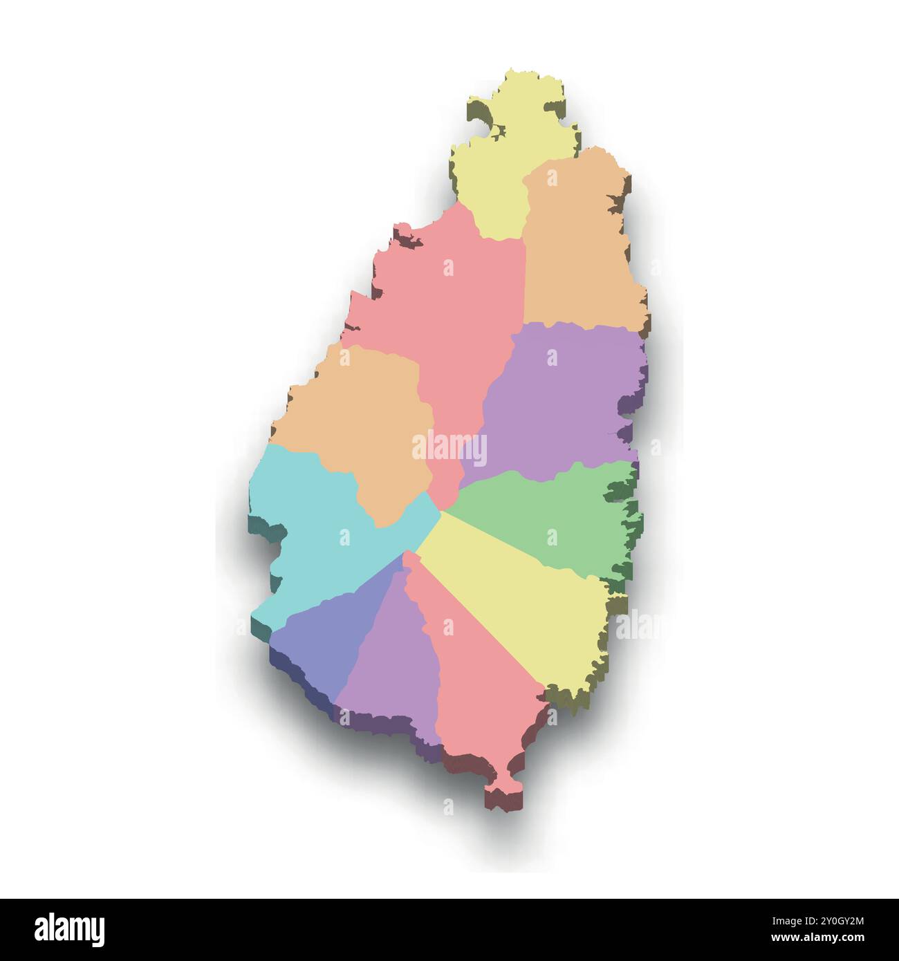 3d isometric colored map of Saint Lucia with borders of regions Stock ...