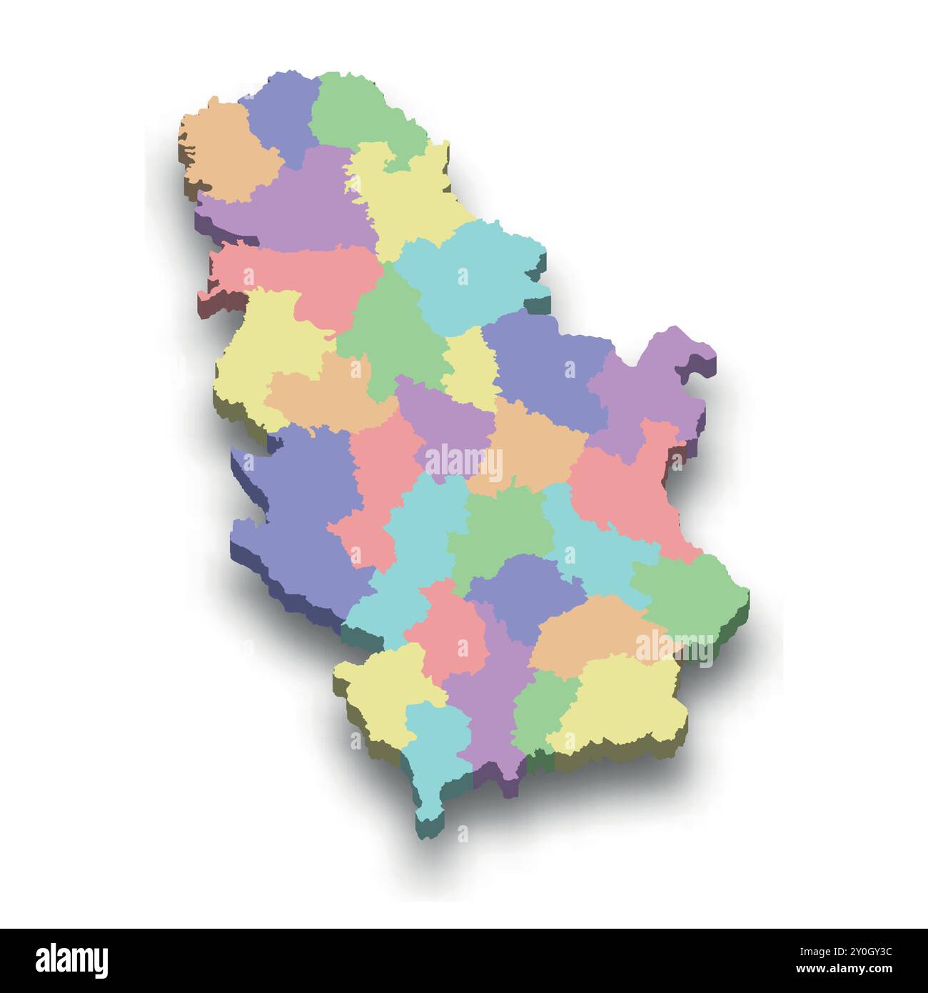 3d Isometric Colored Map Of Serbia With Borders Of Regions Stock Vector
