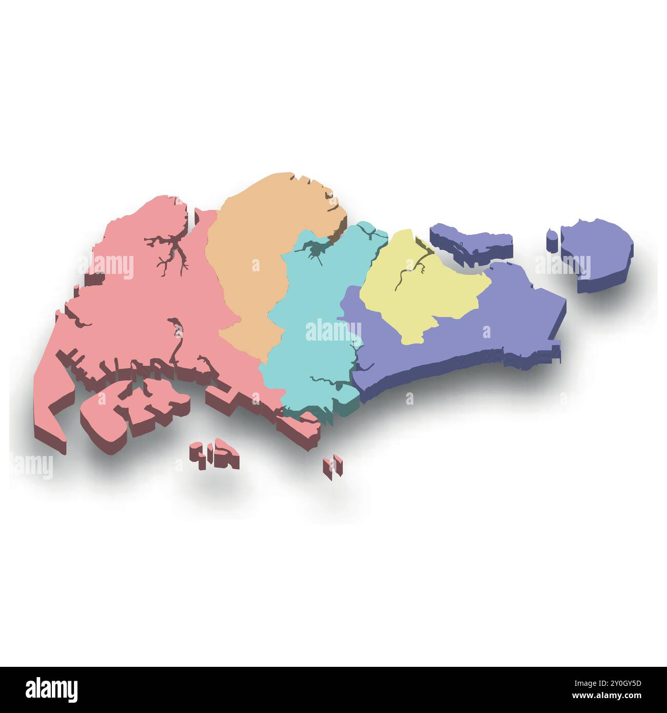 3d isometric colored map of Singapore with borders of regions Stock ...