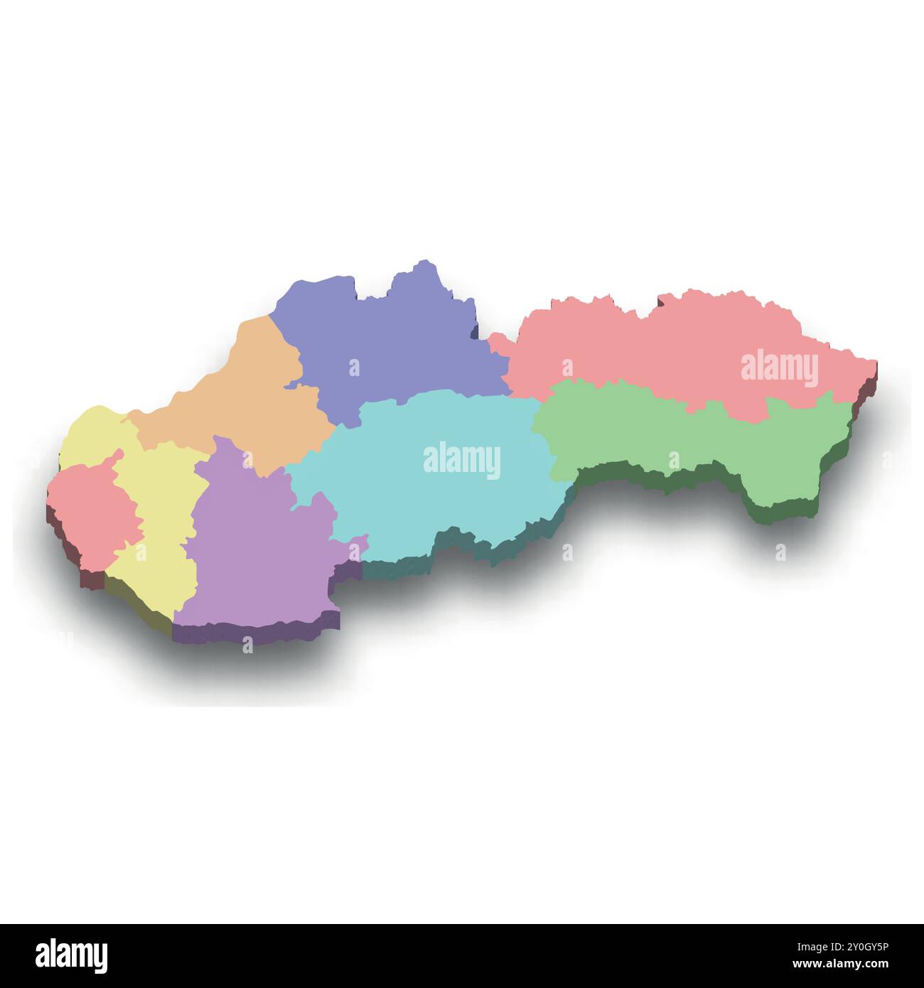 3d isometric colored map of Slovakia with borders of regions Stock ...