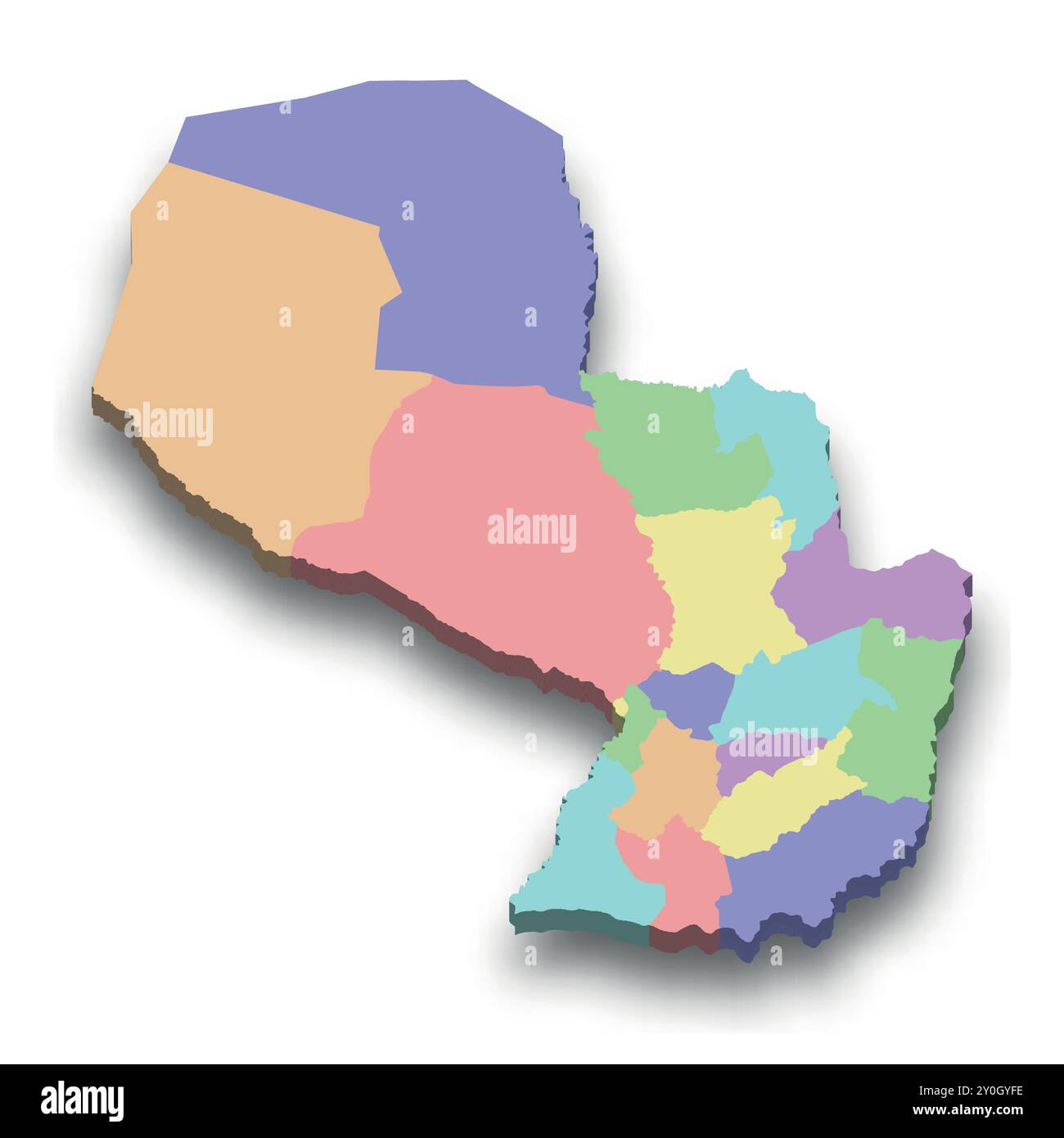 3d isometric colored map of Paraguay with borders of regions Stock ...