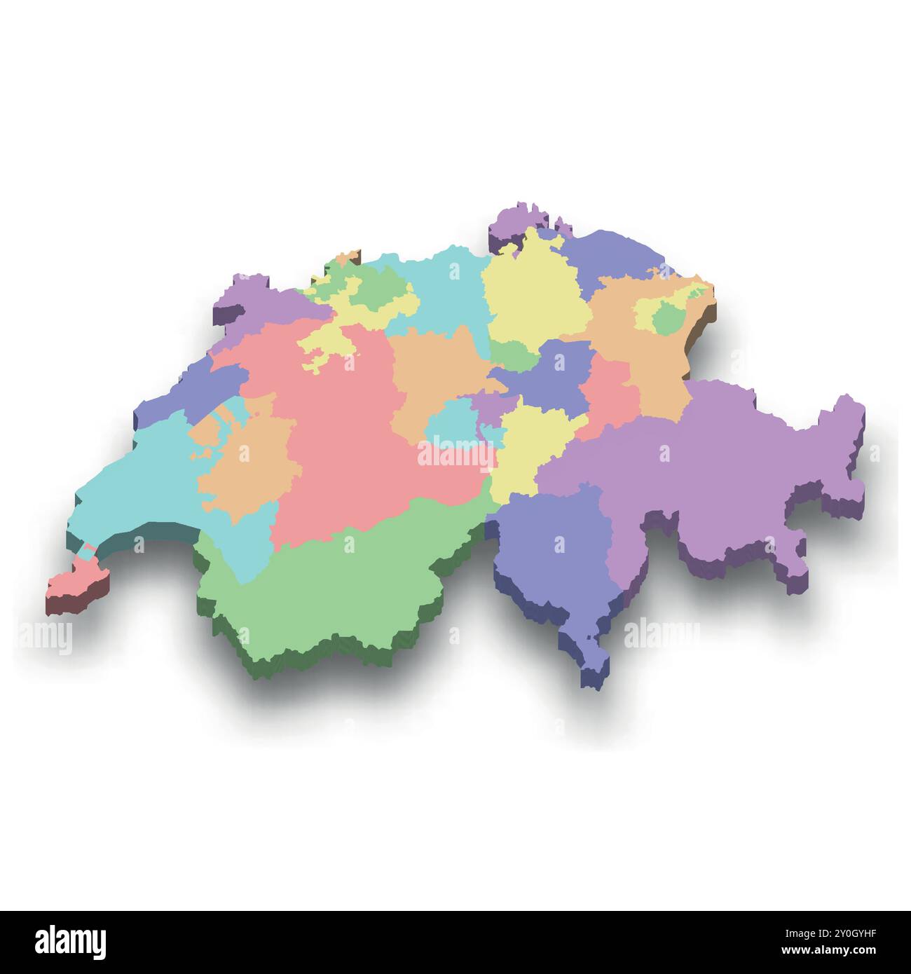 3d isometric colored map of Switzerland with borders of regions Stock ...