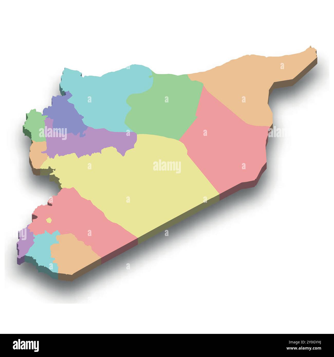 3d isometric colored map of Syria with borders of regions Stock Vector ...