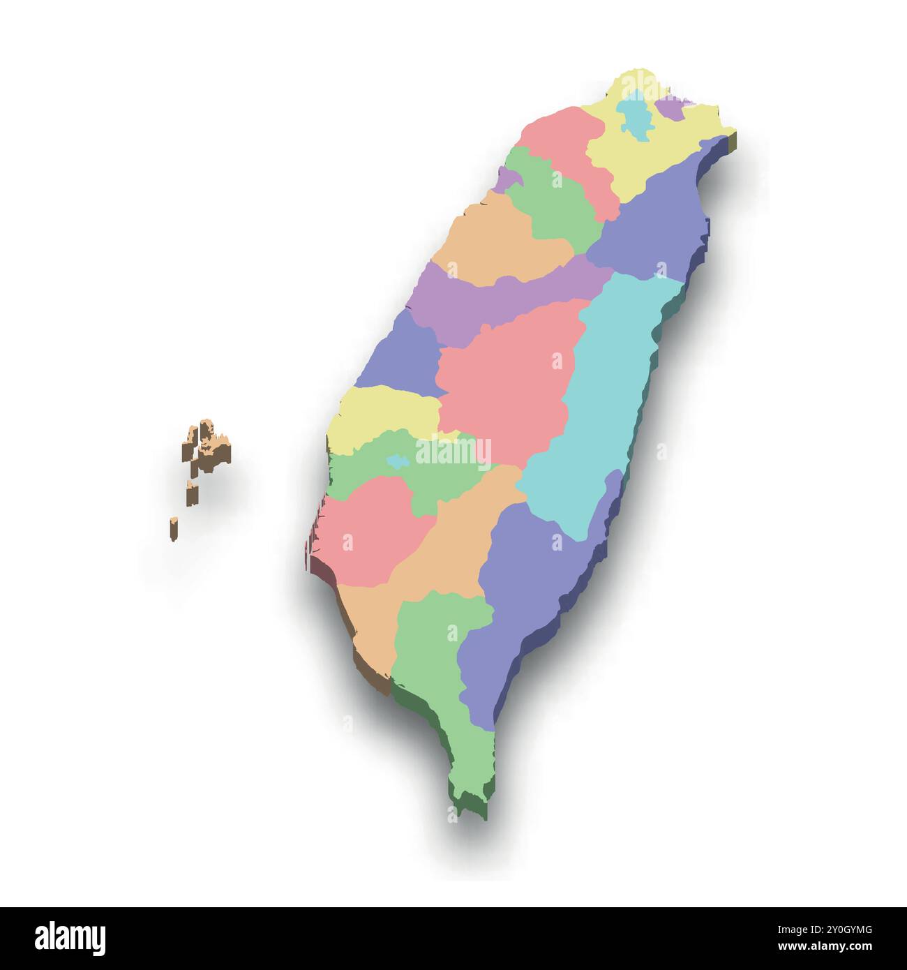 3d isometric colored map of Taiwan with borders of regions Stock Vector ...