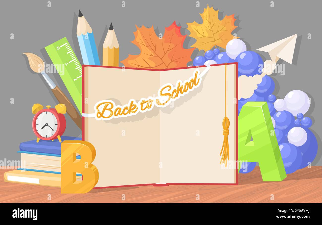 Back to school photo zone background with study stationery Stock Vector ...
